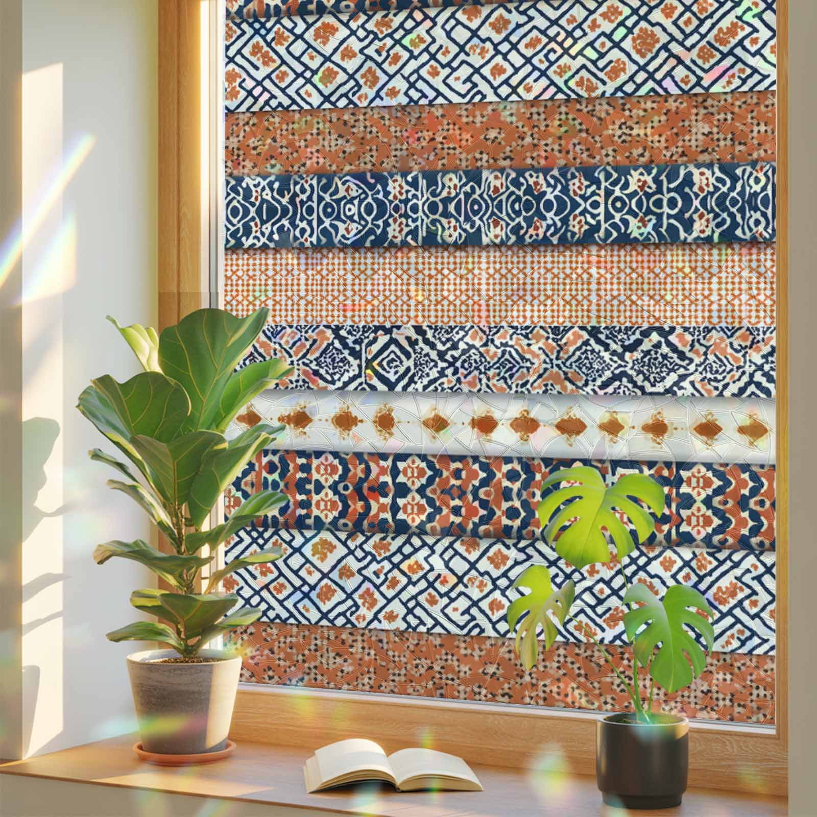 Bohemian Orange Window Privacy Film, Floral Geometric Texture Retro ...