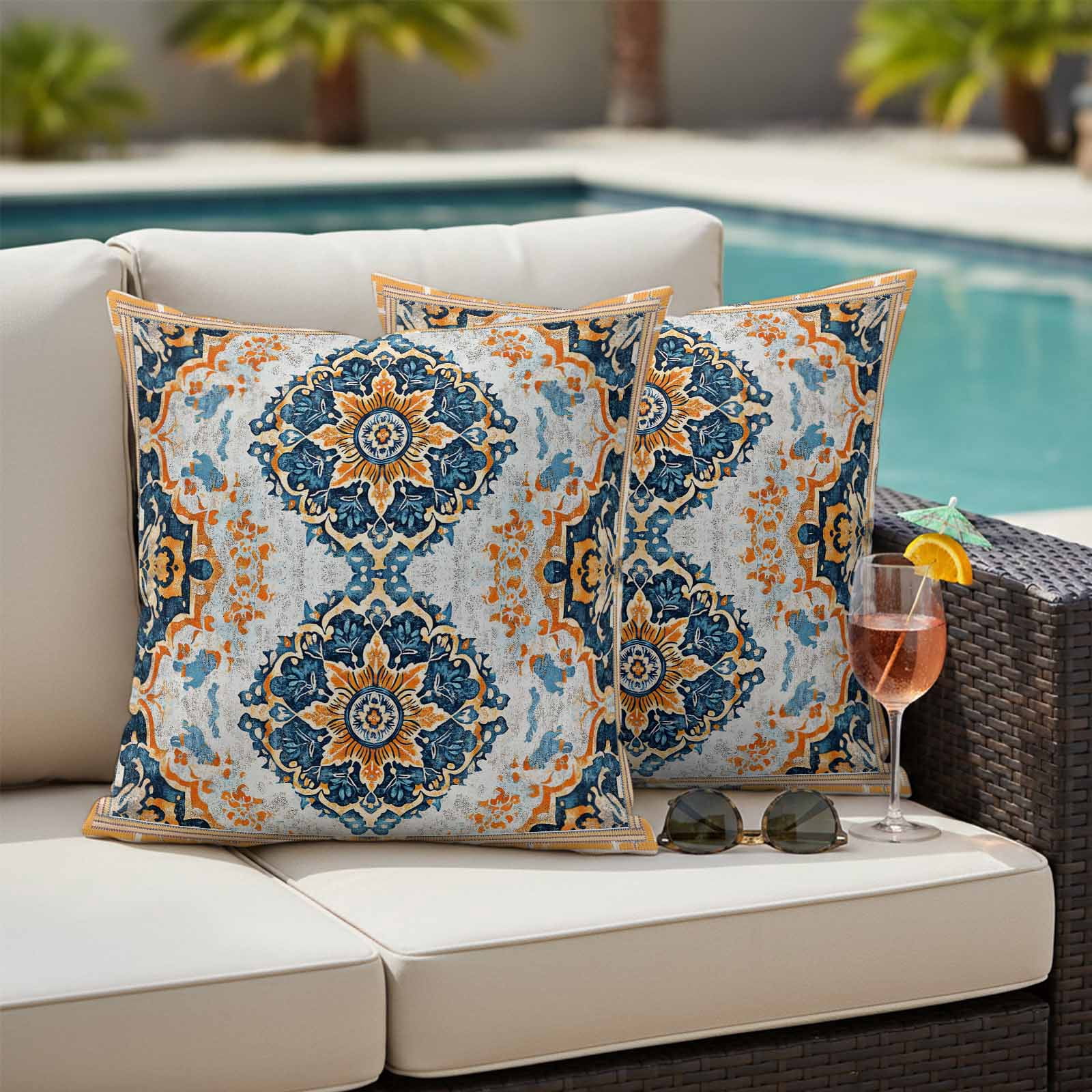 Bohemian Outdoor Pillow Covers 26x26 Inch Throw Pillow Covers Set of 2 ...