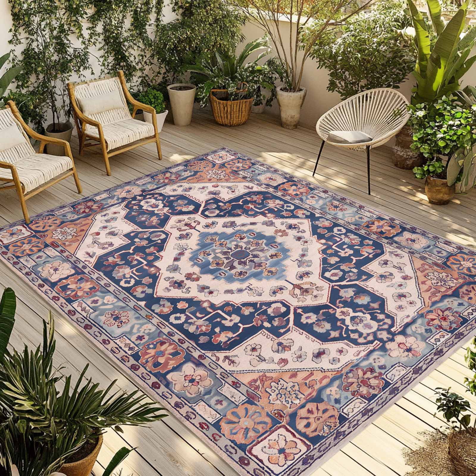 Bohemian Outdoor Rug, Vintage Tribal Boho Floral Monaco Ethnic Style ...