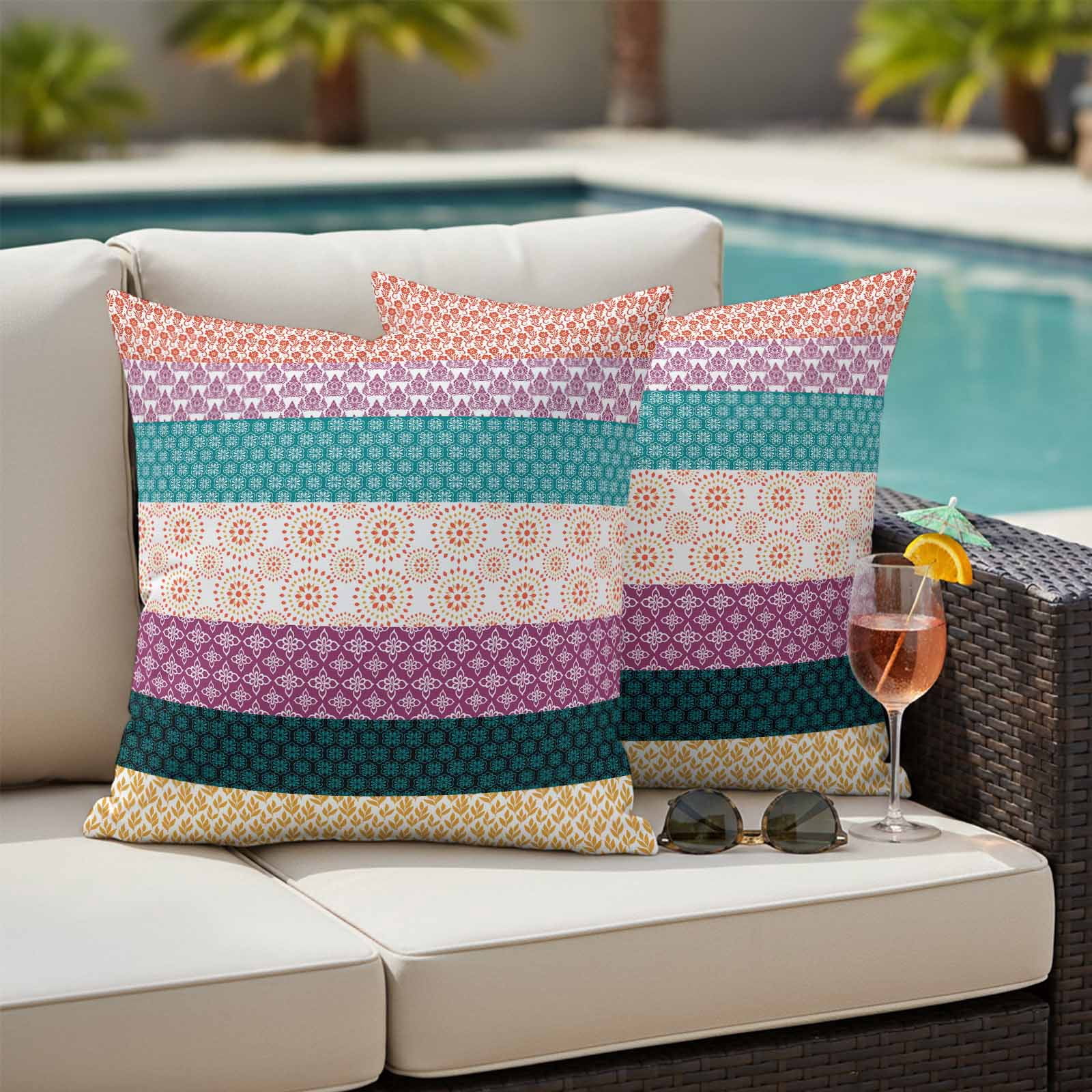Bohemian Outdoor Throw Pillow Covers Set of 2, Tribal Geometric Stripes ...