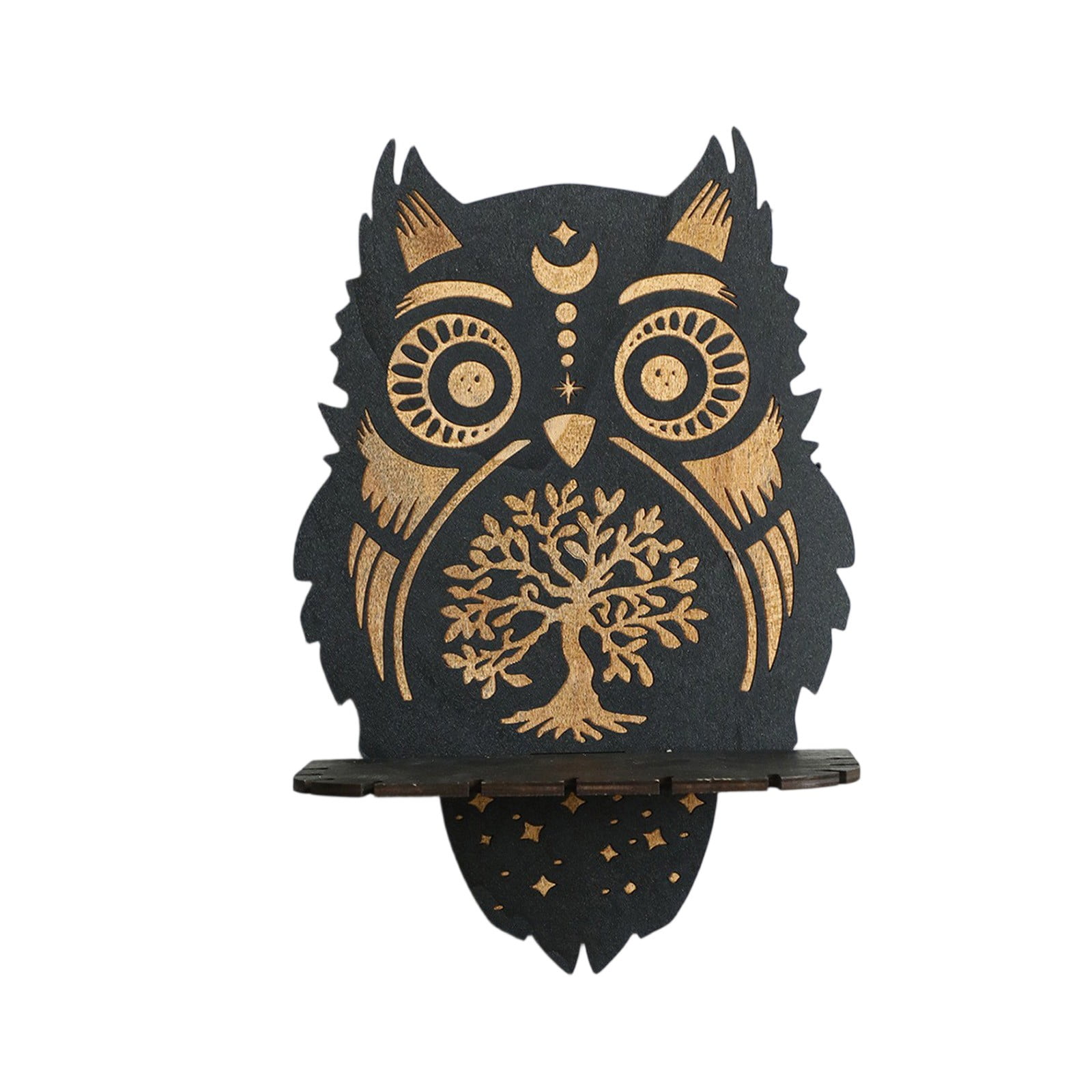 Bohemian Owl Shaped Wooden Shelf, Handmade Wall Mounted Book Display ...