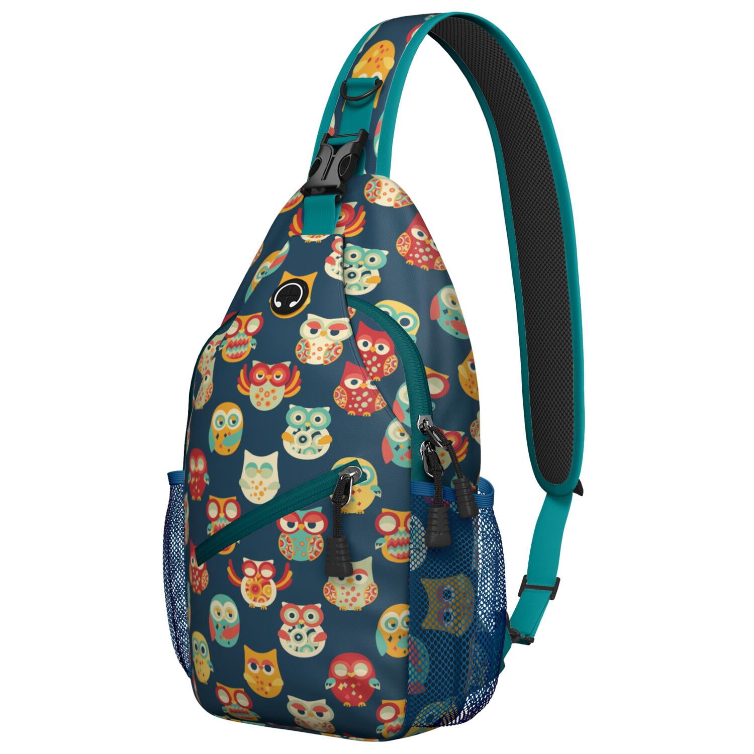 Bohemian Owl Sling Backpack, Artistic Owl and Colorful Moon ...