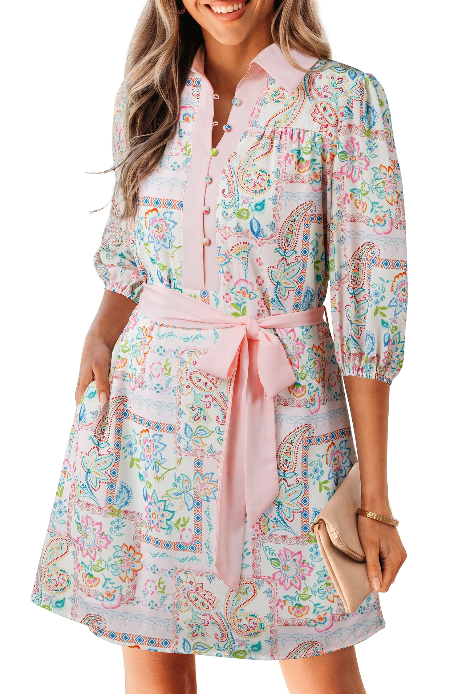 Bohemian Paisley Print Dress for Women – Summer Vacation Mini Dress ...