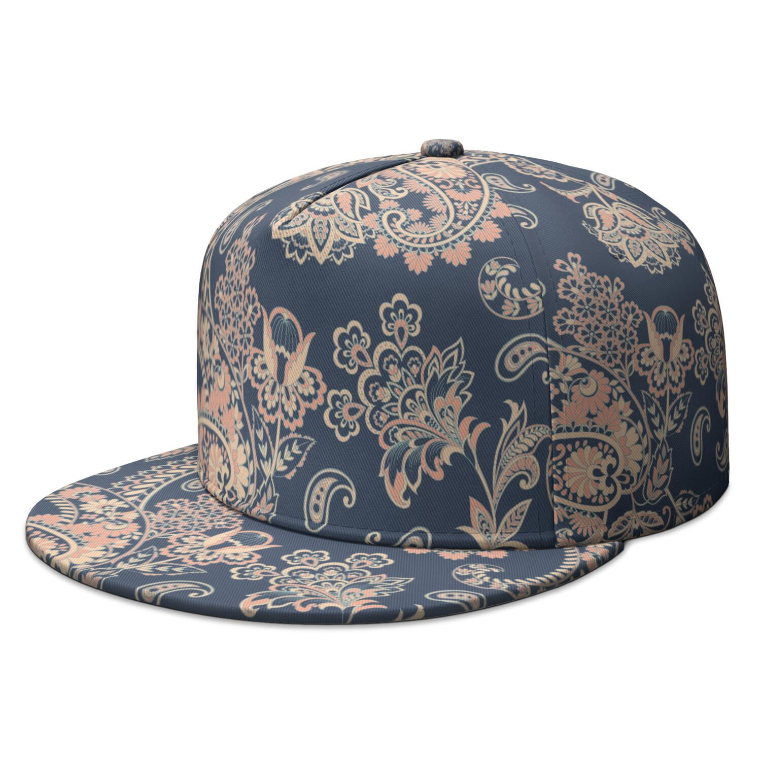 Bohemian Paisley Snapback Cap, Adjustable Flat Visor Hat, Retro Ethnic ...