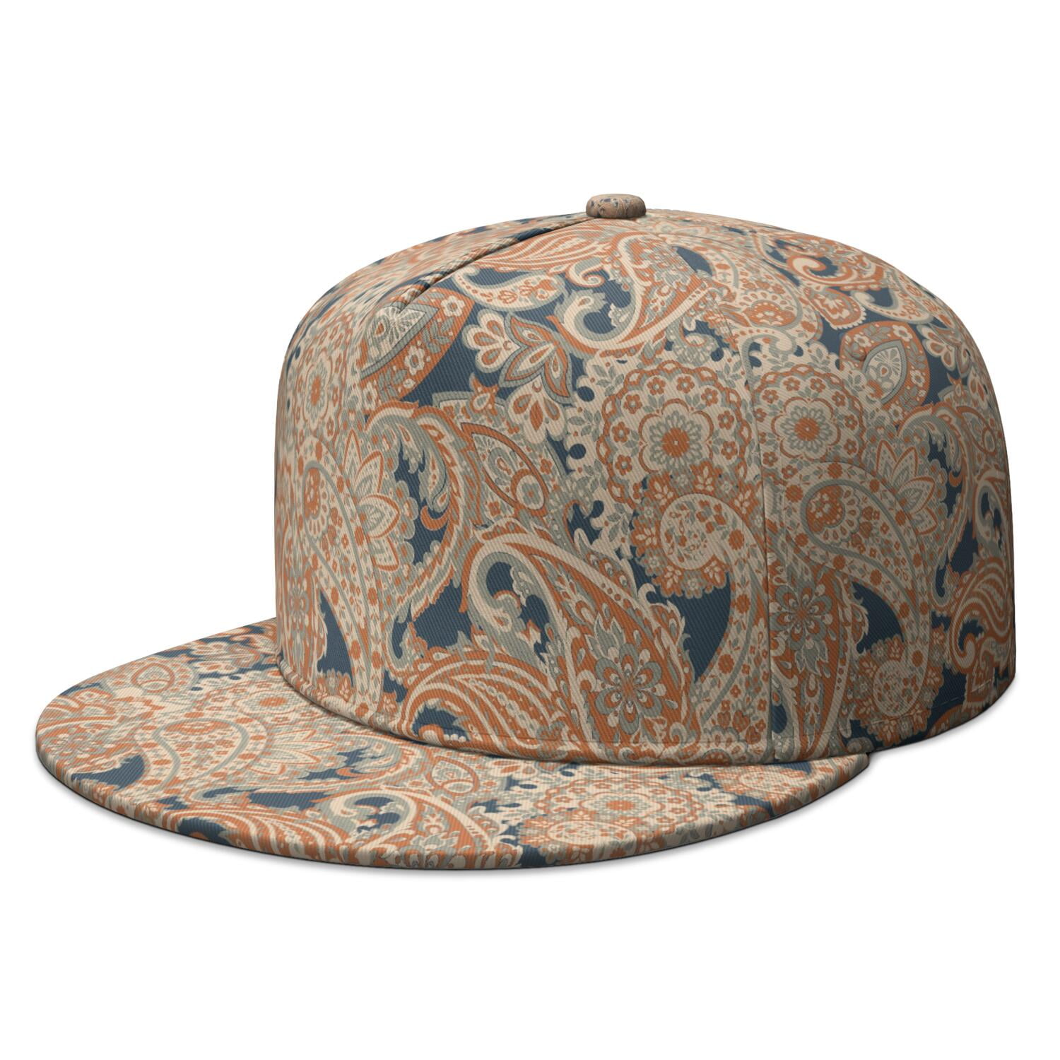 Bohemian Paisley Snapback Cap, Adjustable Flat Visor Hat, Retro Ethnic ...