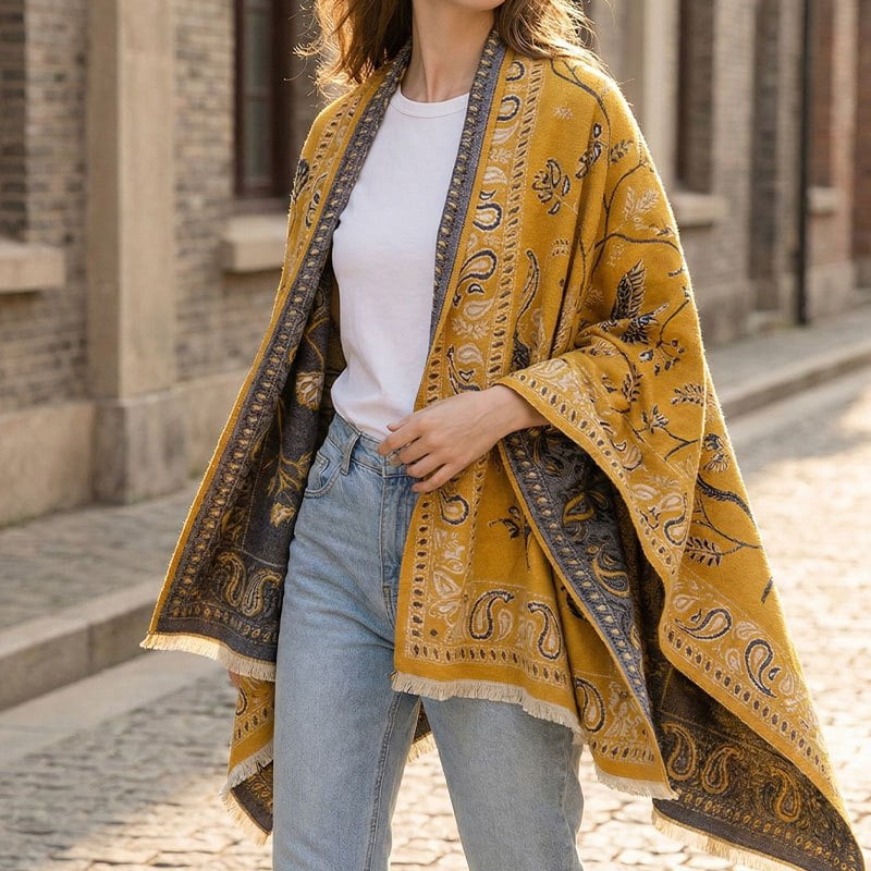 Bohemian Pashmina Shawl Scarf for Women, Reversible Floral Wrap Soft ...
