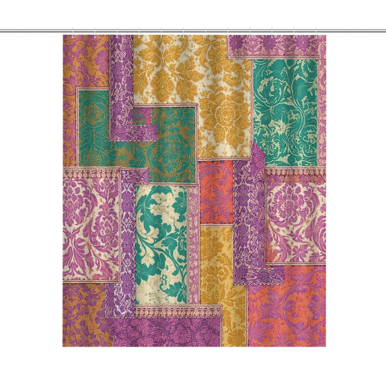 Bohemian Patchwork Purple Coral Pattern Print Shower Curtain,Cloth ...
