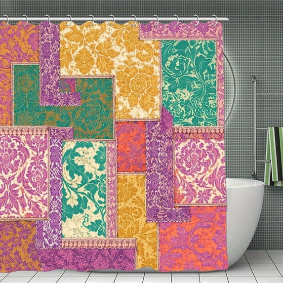 Bohemian Patchwork Purple Coral Pattern Print Shower Curtain,Cloth ...
