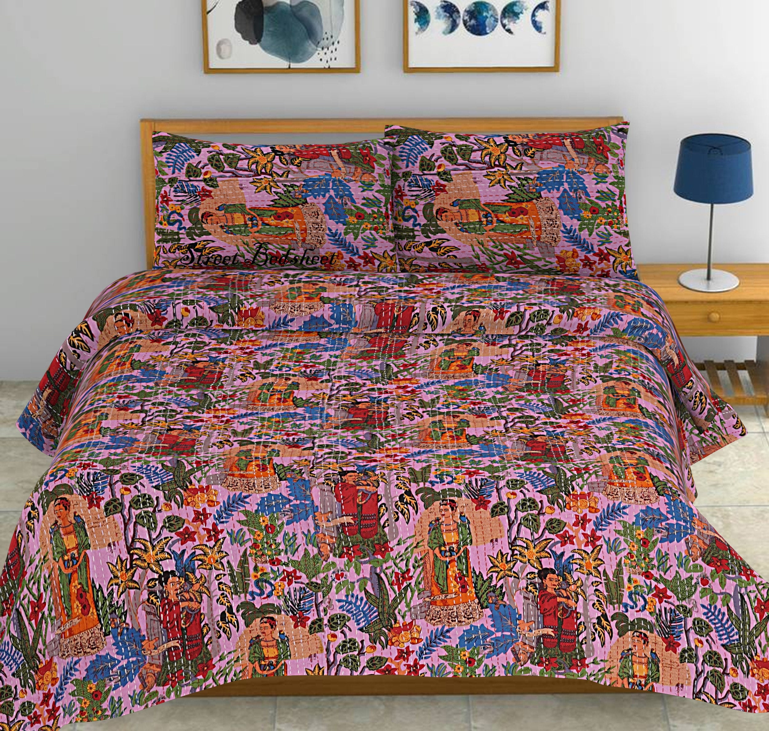 Bohemian Patchwork Quilt Kantha Quilt Handmade Vintage Quilts Boho King ...