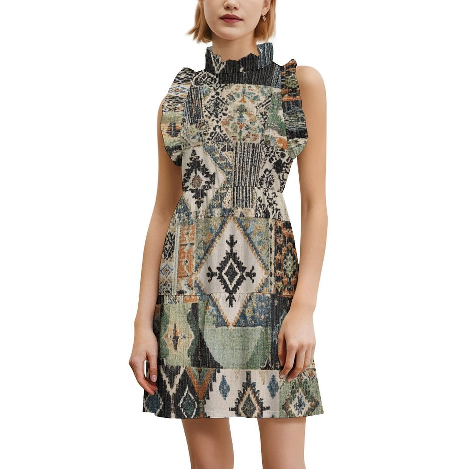 Bohemian Patchwork Rug Design Women's Fashion Casual Dress Summer Stand ...