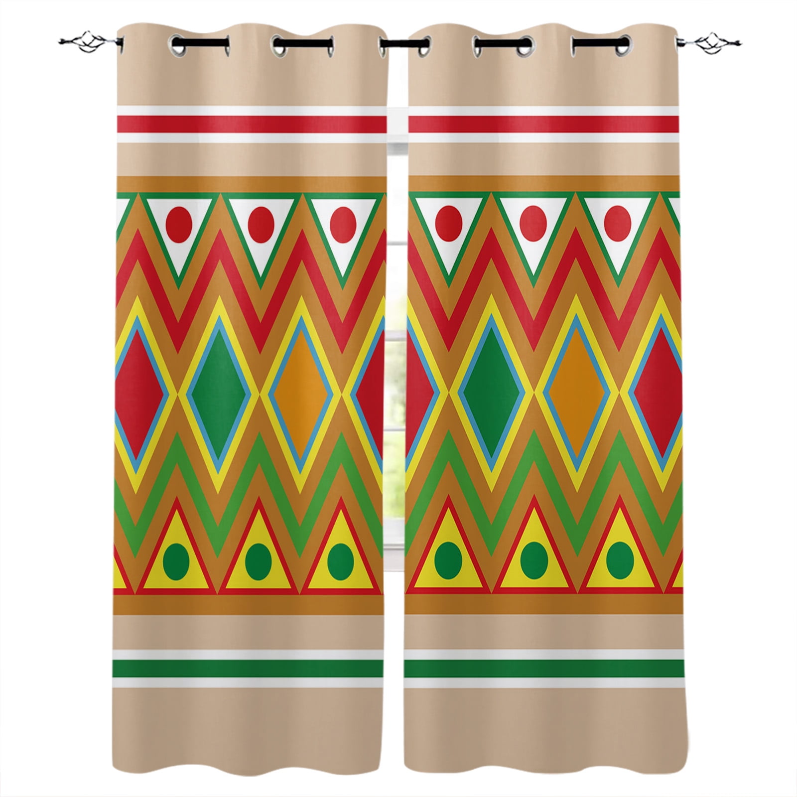 Bohemian Pattern India Triangle Window Curtains Living Room Kitchen ...