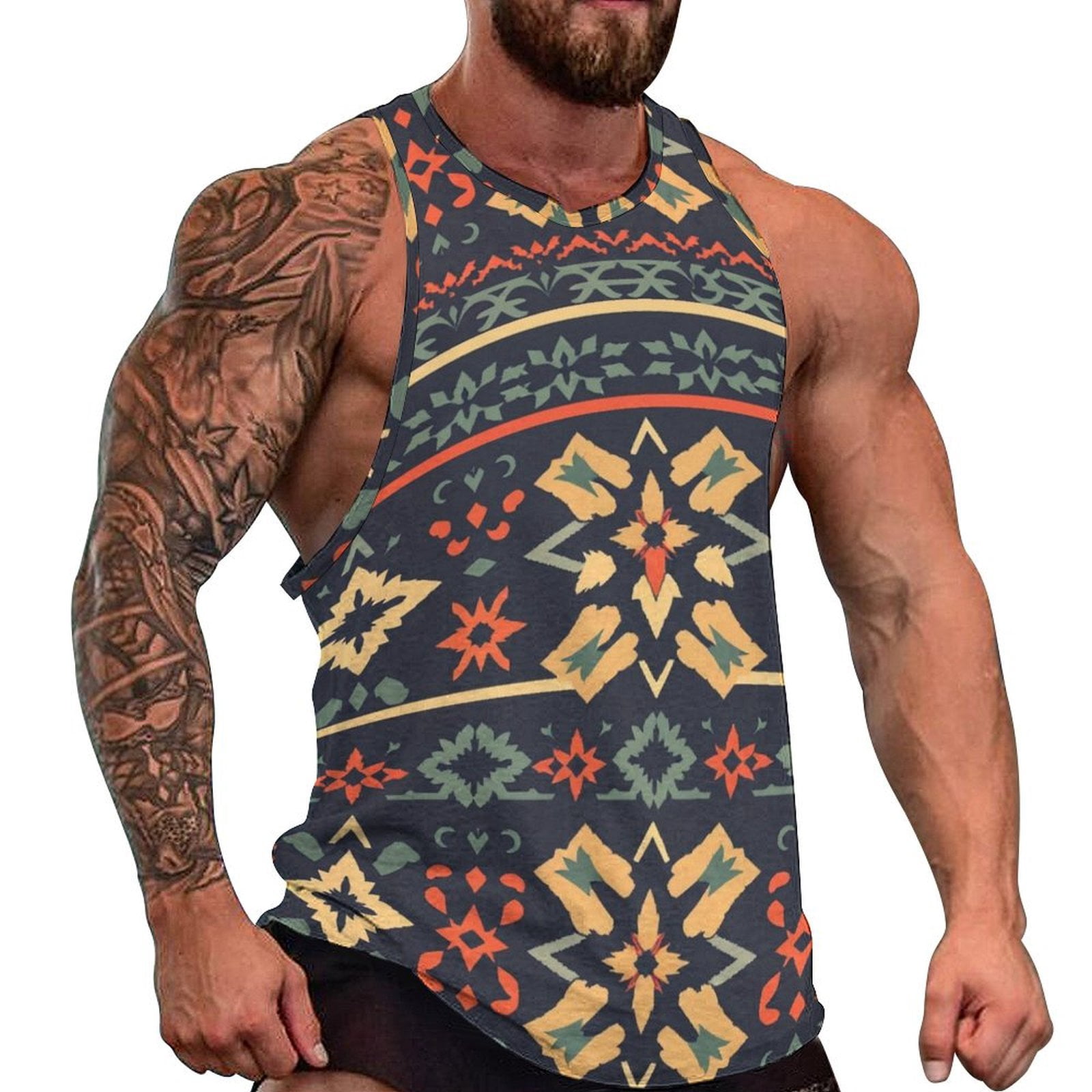 Bohemian Pattern Men Tops Round Collar Graphic Printed Clothes Outdoor ...