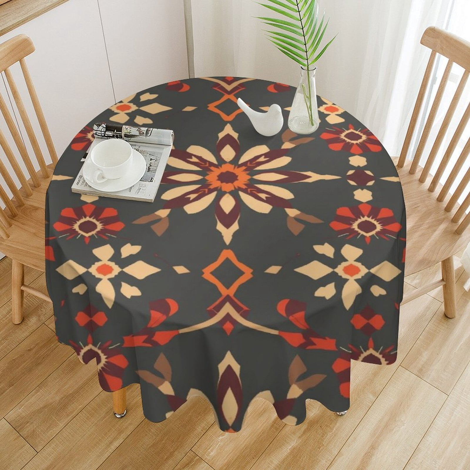 Bohemian Pattern Polyester Round Waterproof Cover Table Decor ...