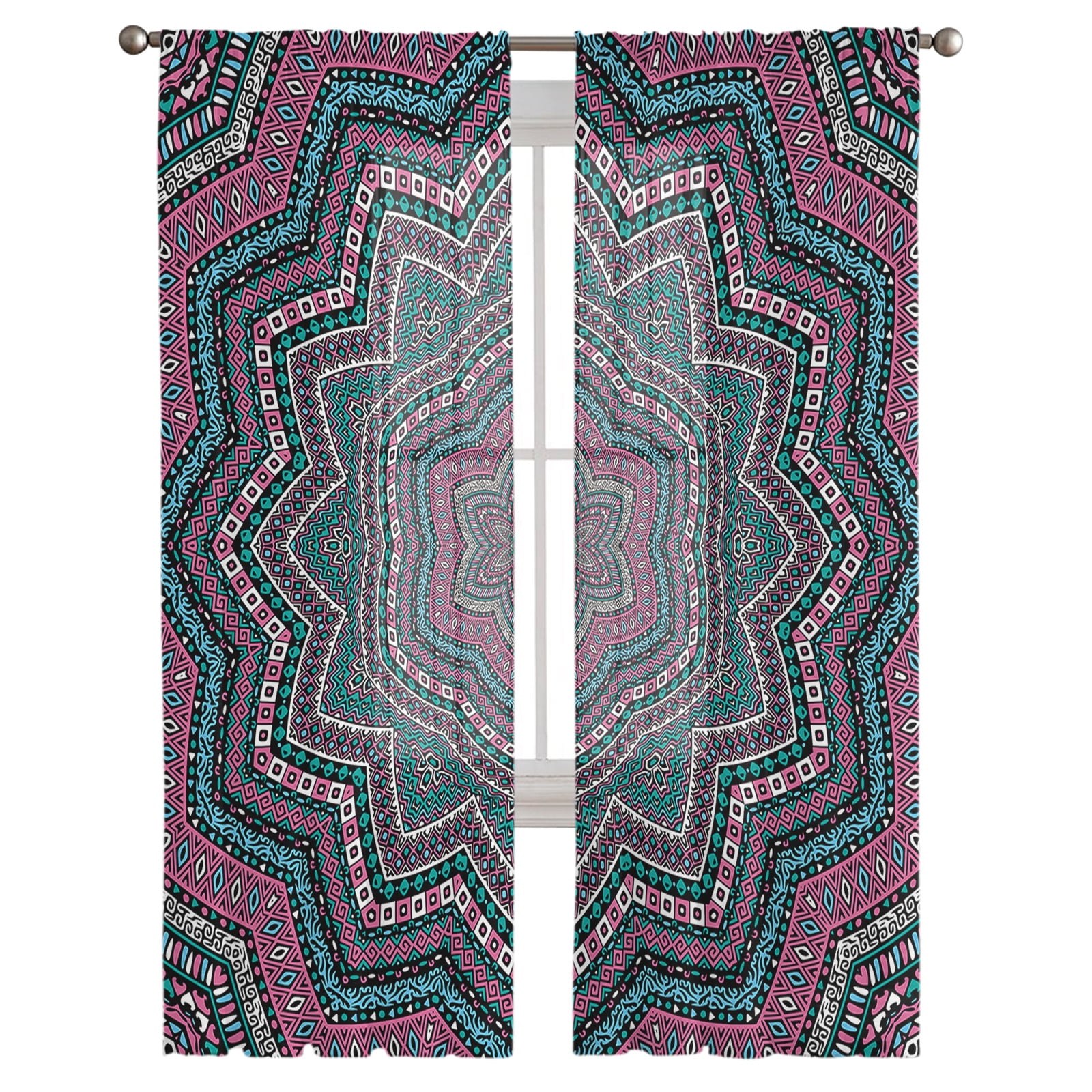 Bohemian Pattern Sheer Curtain for Living Room Bedroom Voile Drape Kitchen Window Tulle Curtains ...