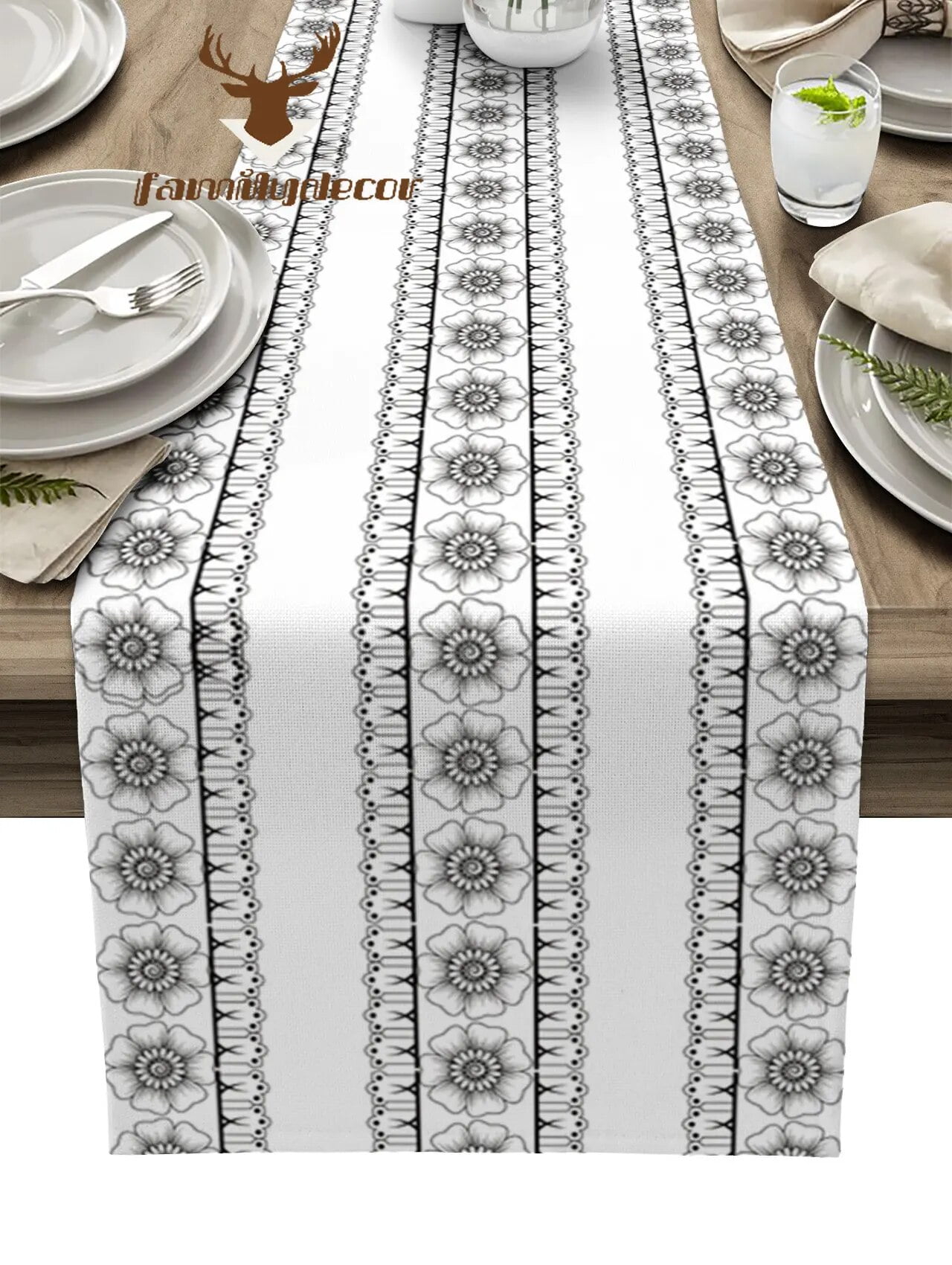 Bohemian Pattern Simple Flowers Table Runner Home Wedding Table Flag ...