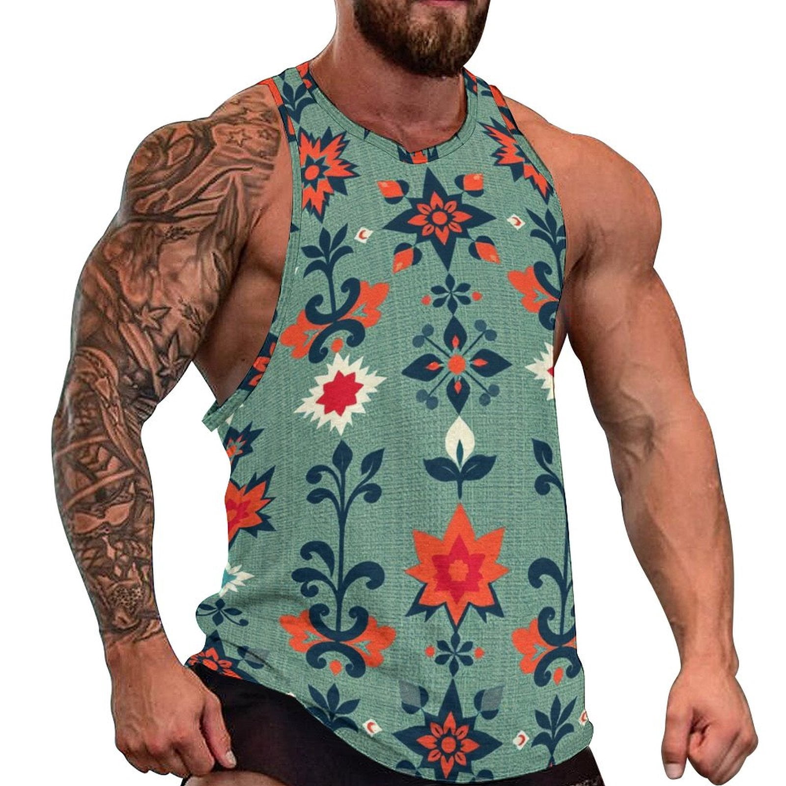 Bohemian Pattern Sleeveless Sports Men's Tank Top Holiday Round Neck ...