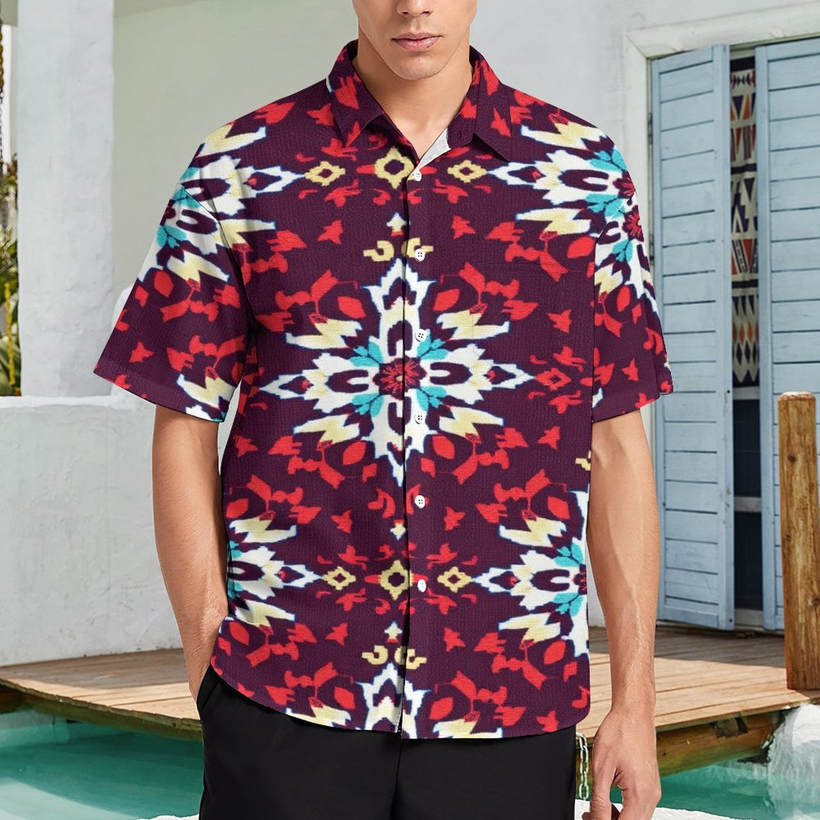 Bohemian Pattern Summer Shirt For Mens Vacation Casual Shirts Short ...