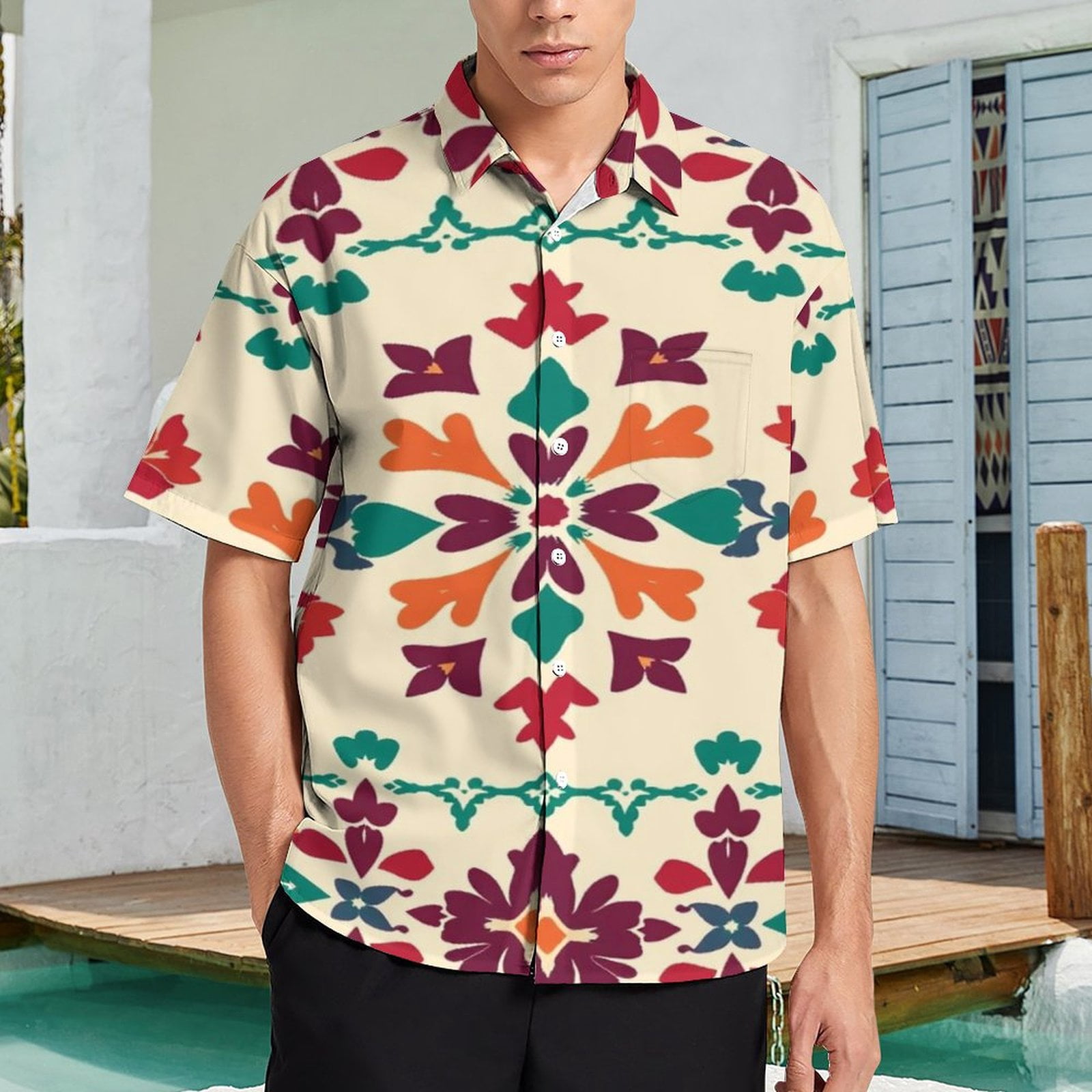 Bohemian Pattern Summer Shirt For Mens Vacation Casual Shirts Short ...
