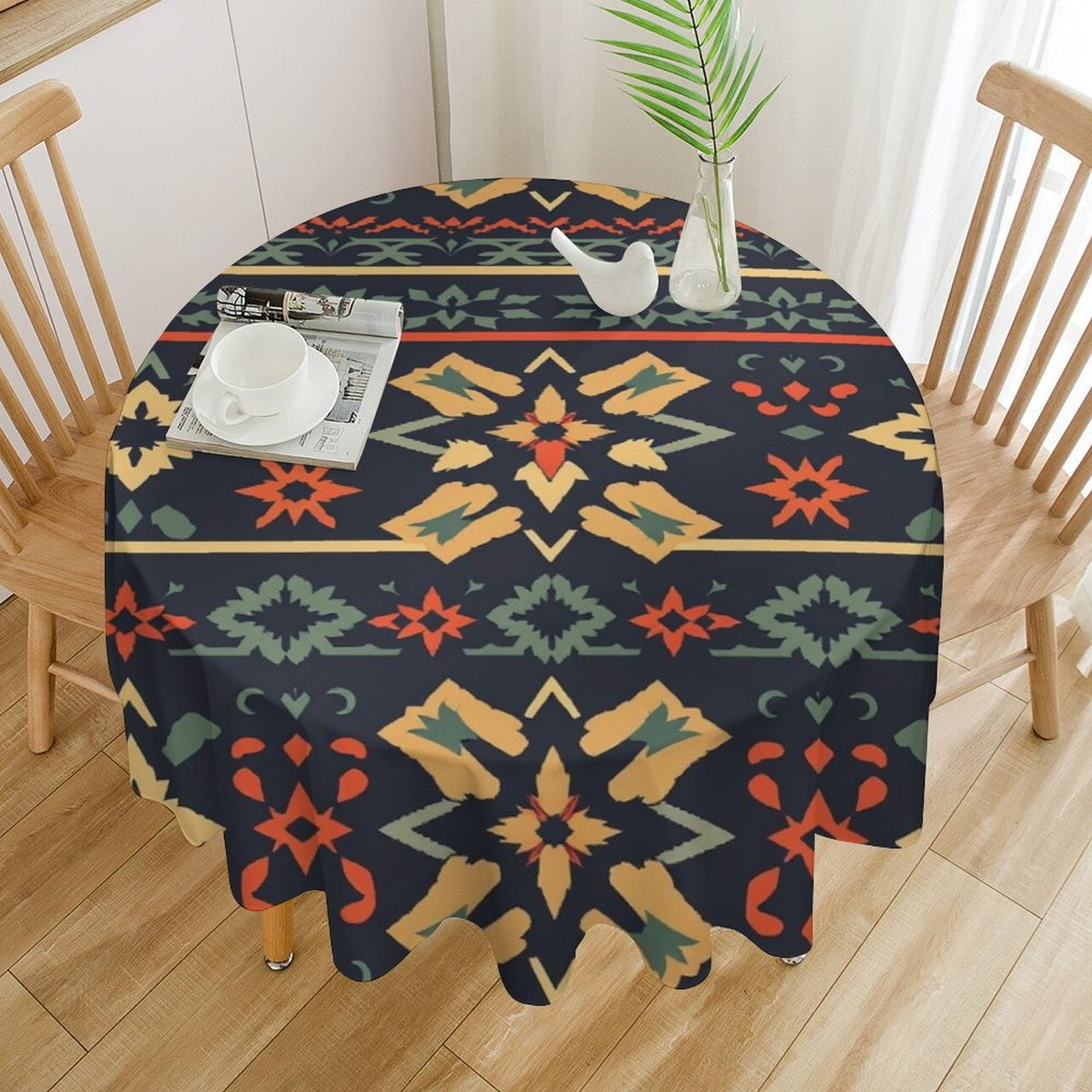 Bohemian Pattern Table Cloth Round PVC Wedding Kitchen Dining Desk ...