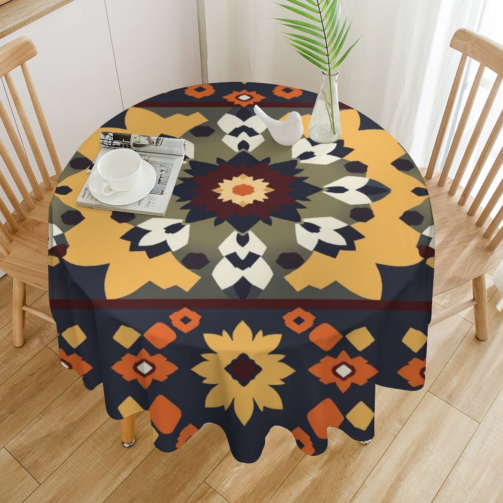 Bohemian Pattern Table Cloth Round PVC Wedding Kitchen Dining Desk ...