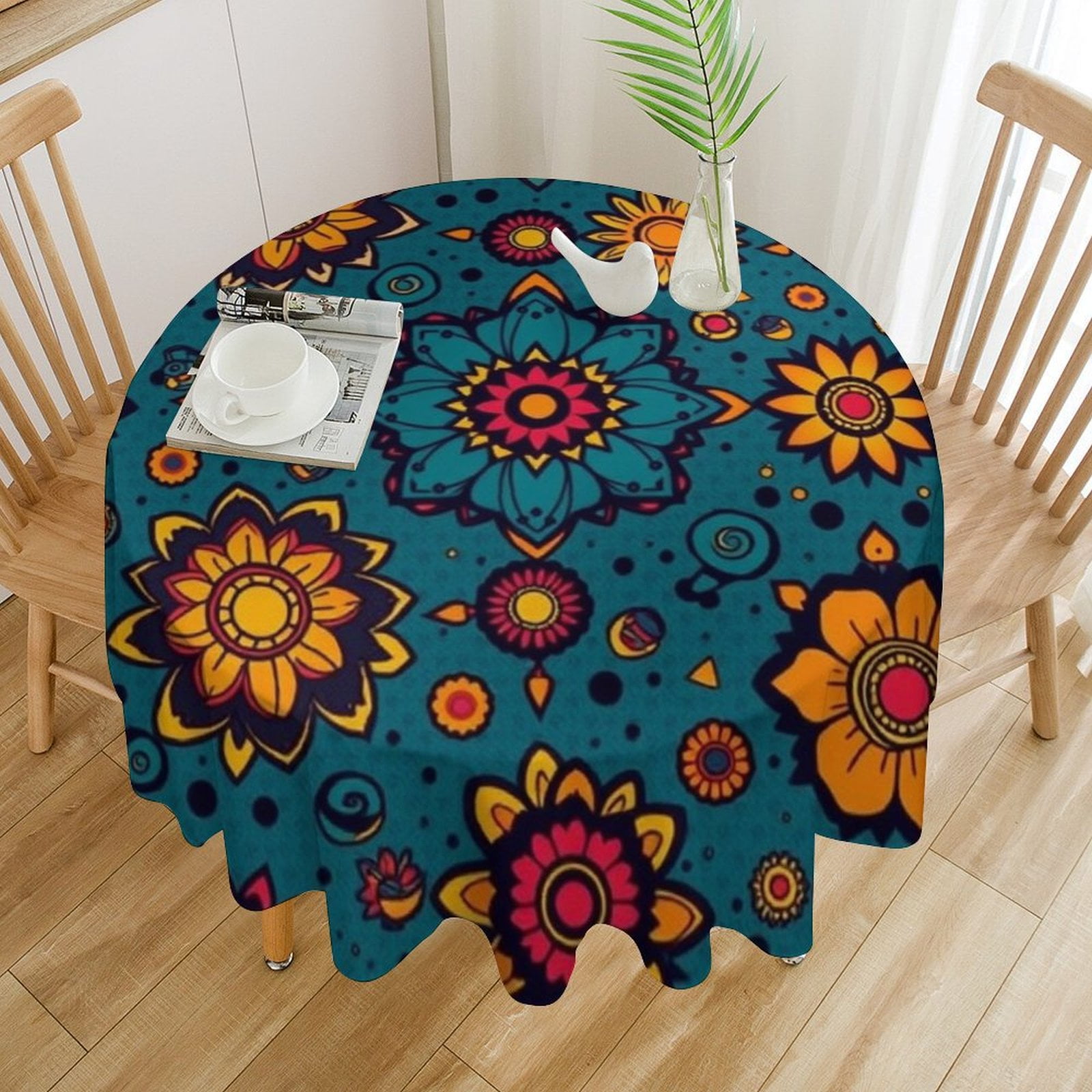 Bohemian Pattern Table Cloth Round PVC Wedding Kitchen Dining Desk ...