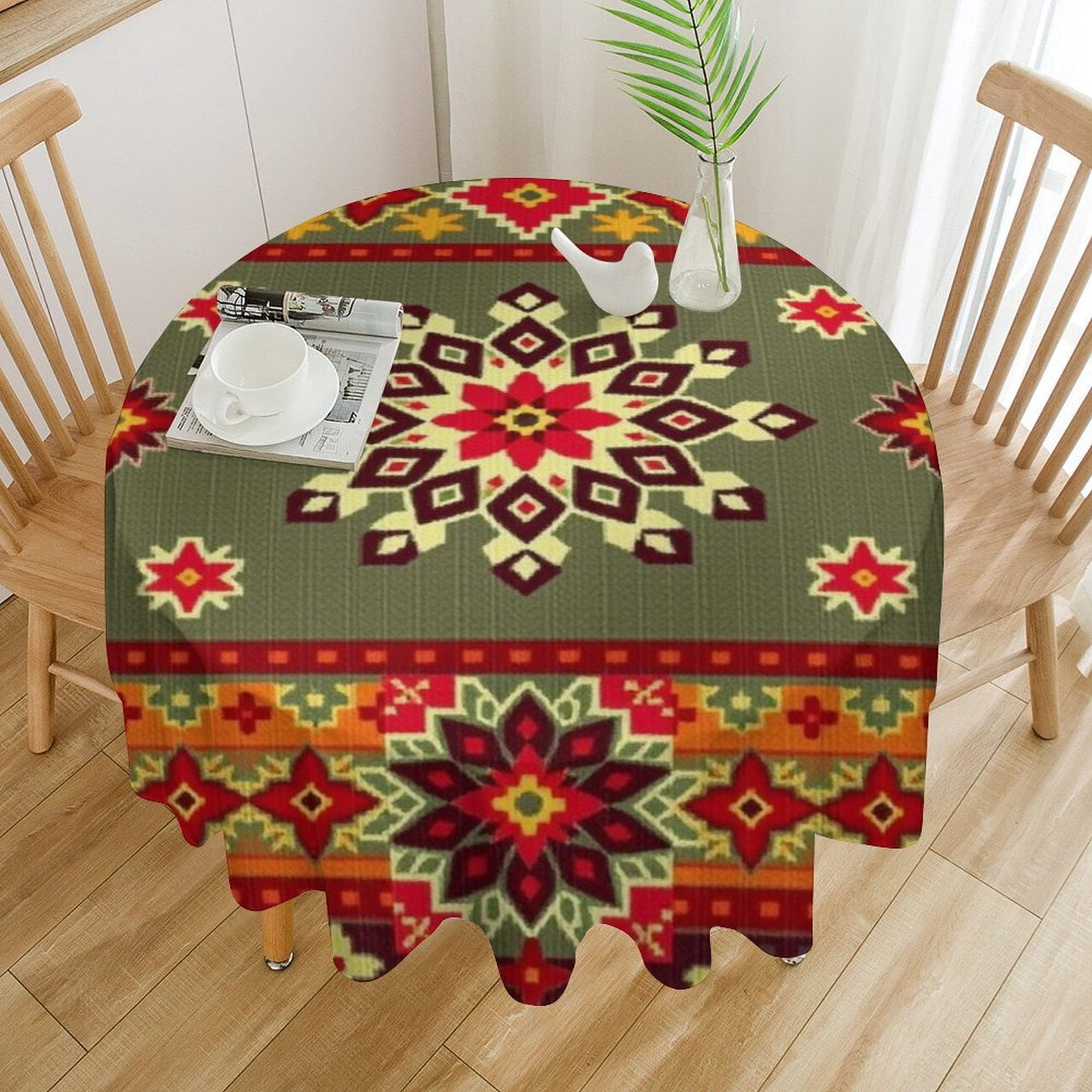 Bohemian Pattern Tablecloth Round Washable Polyester Tablecloth For ...