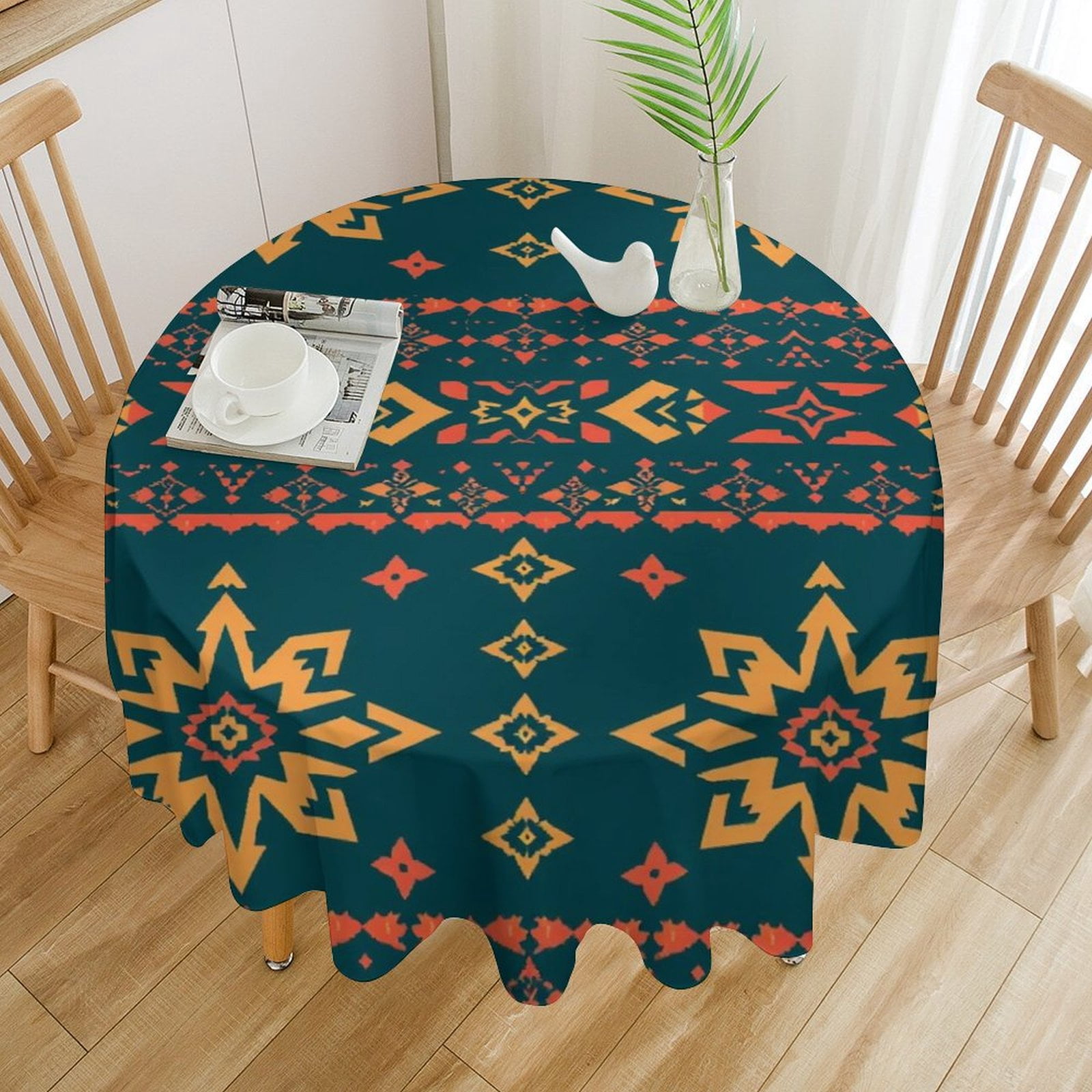 Bohemian Pattern Tablecloth Round Washable Polyester Tablecloth For ...