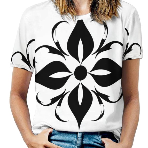 Bohemian Pattern Womens Casual Crew Neck Short Sleeve Pleated Tops ...