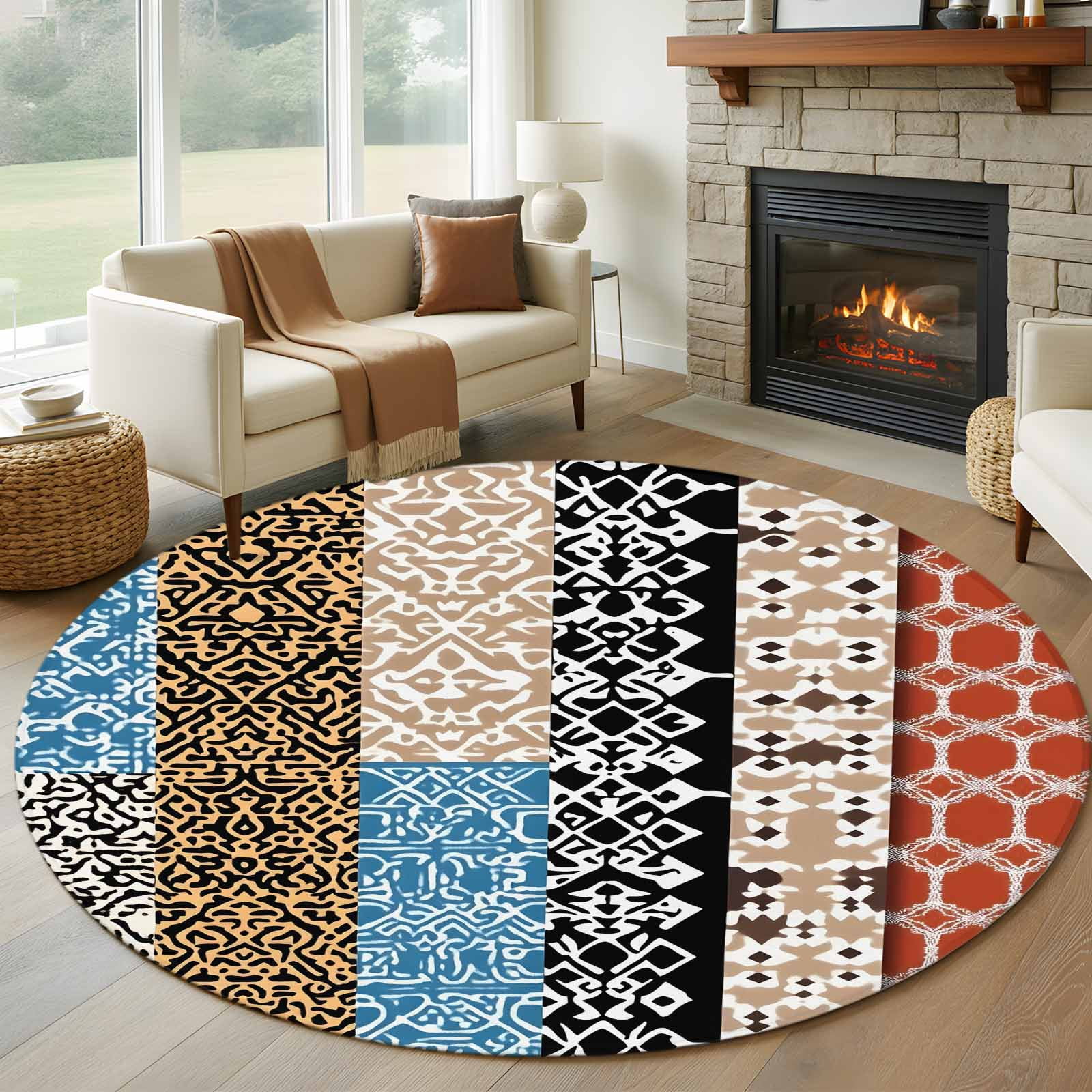 Bohemian Patterns 7FT Round Area Rugs for Living Room Colored Seamless ...