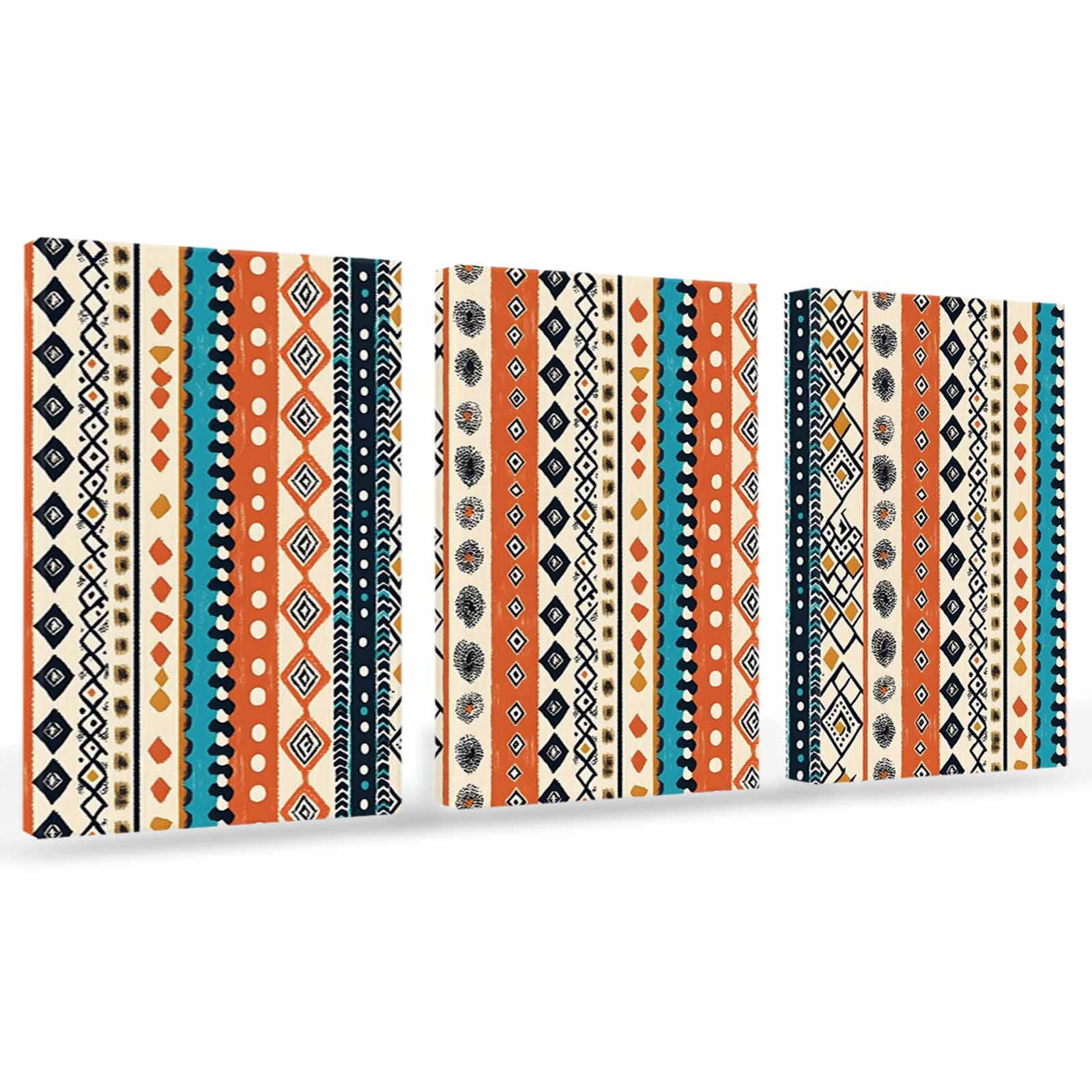 Bohemian Patterns Canvas Wall Art 3 Panels, Orange Seamless Stitching ...