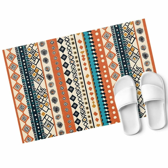 Bohemian Patterns Door Mat Orange Seamless Stitching Non Slip Absorbent ...