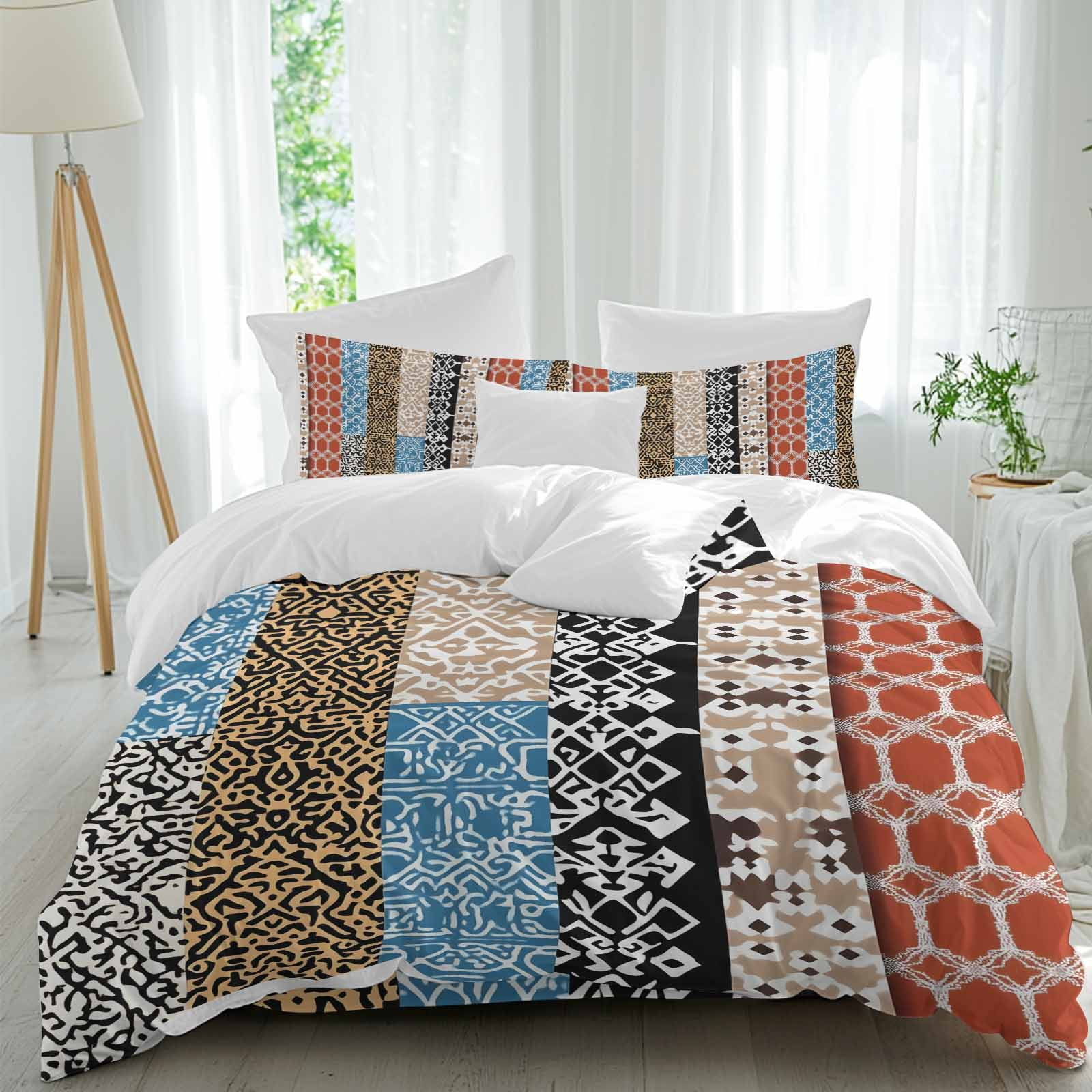 Bohemian Patterns Duvet Cover Set Full Size Colored Seamless Stitching ...