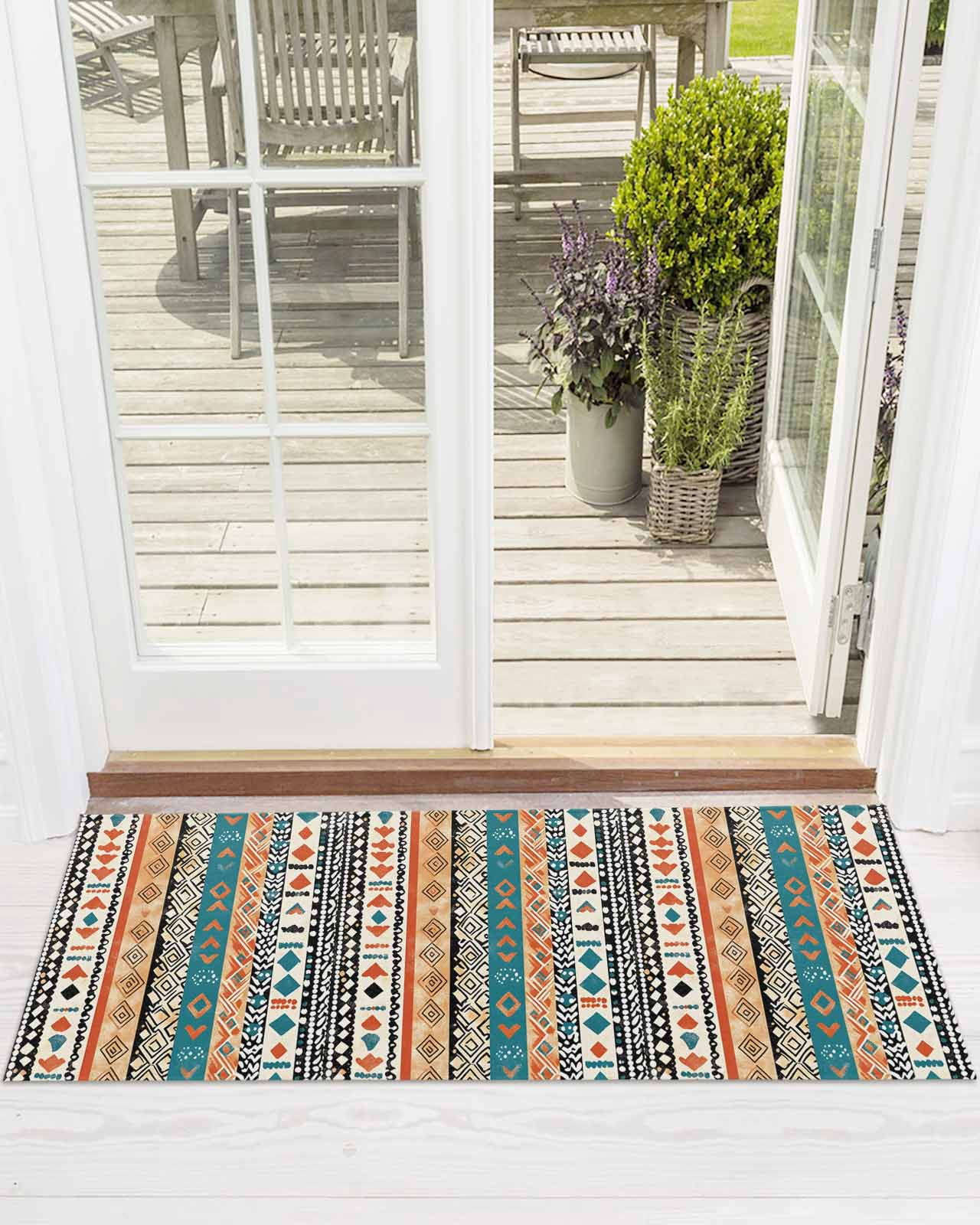 Bohemian Patterns Front Door Mat Coloed Seamless Stitching Welcome ...