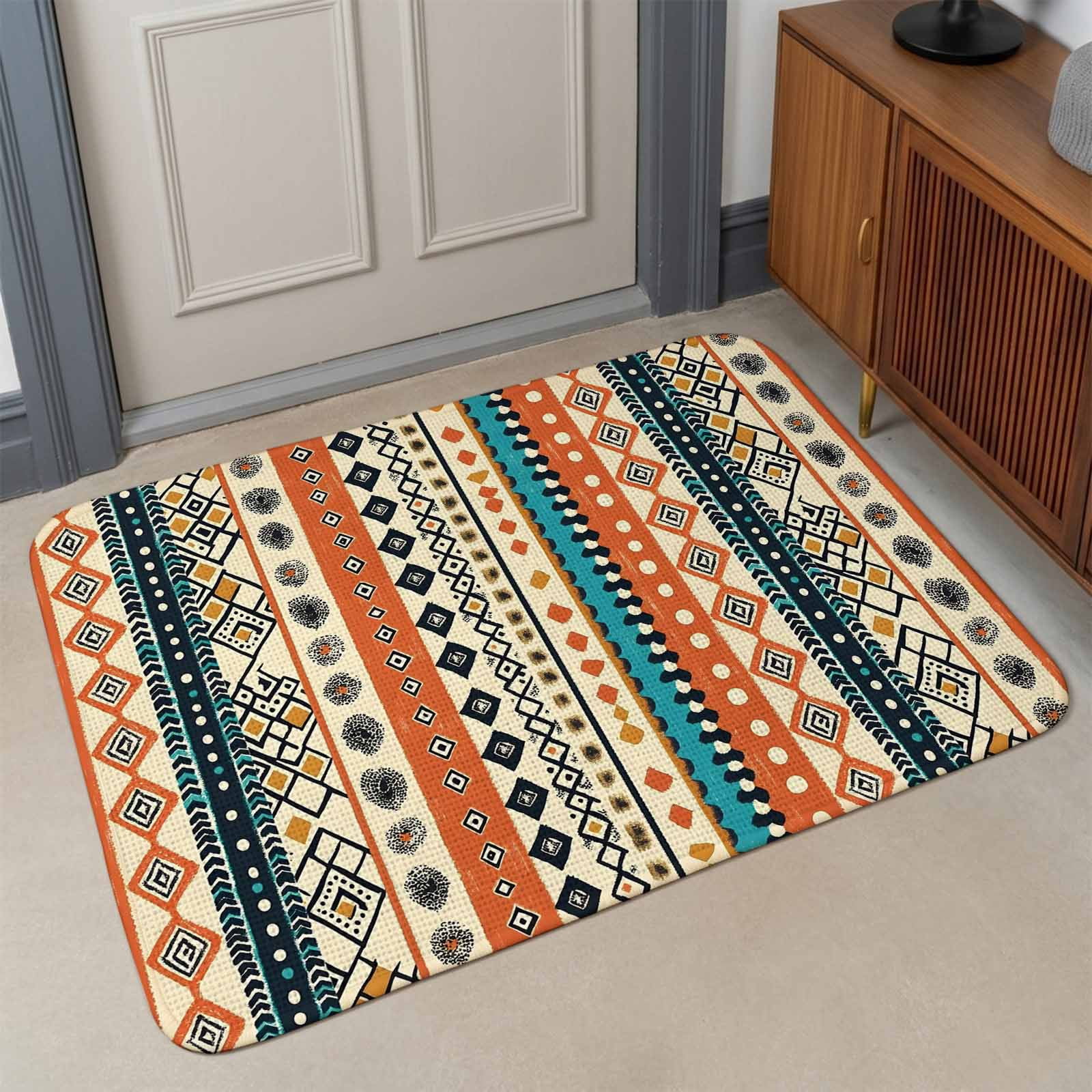 Bohemian Patterns Front Door Mat Indoor Entrance, Orange Seamless ...