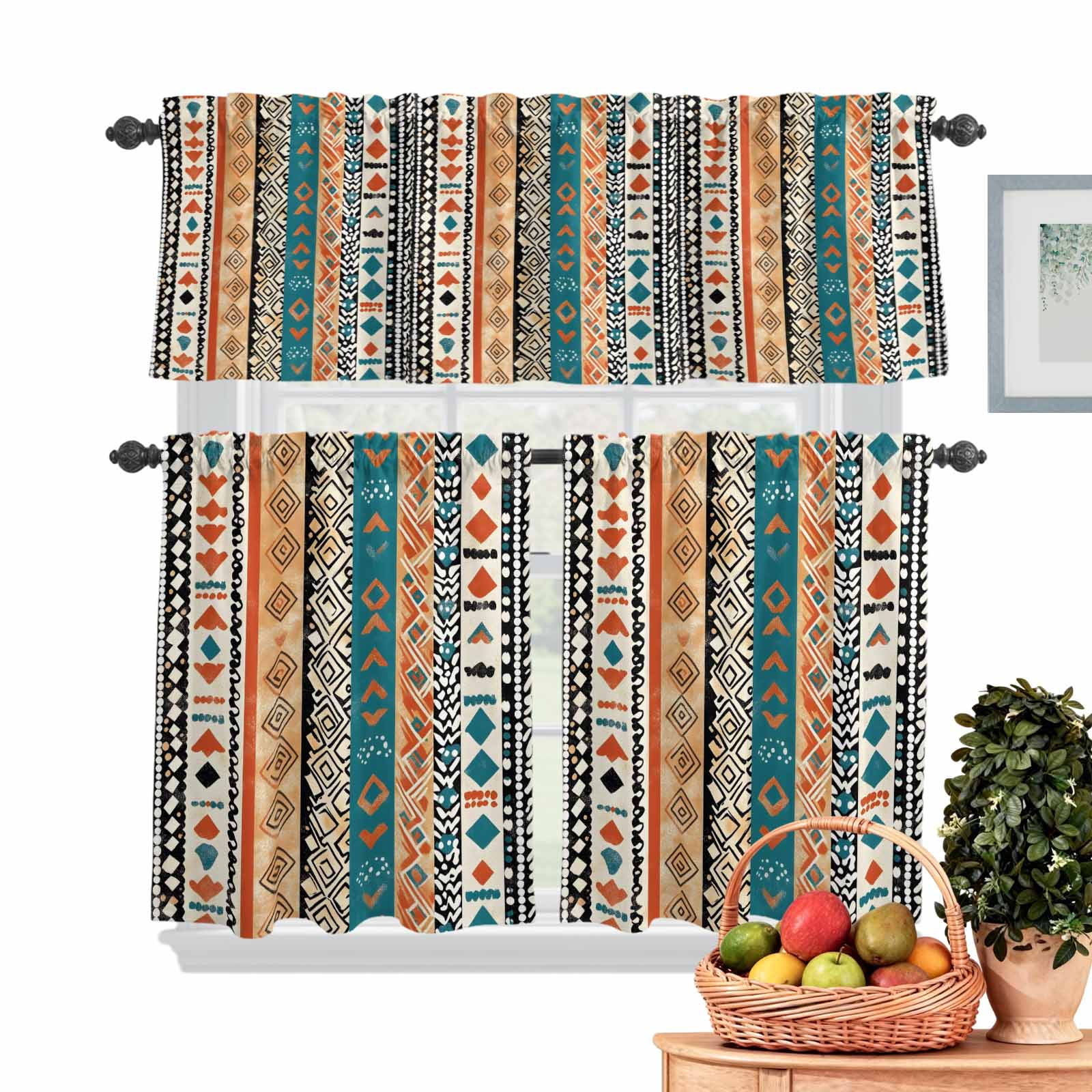 Bohemian Patterns Kitchen Curtains Valances 3 Piece Set, Coloed ...