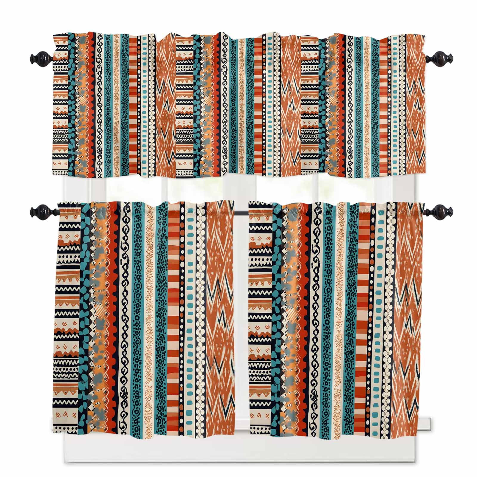 Bohemian Patterns Kitchen Curtains Valances and Tiers Set of 3, 36 Inch ...