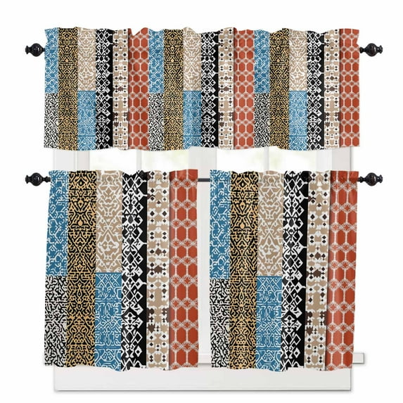Bohemian Patterns Kitchen Curtains Valances and Tiers Set of 3, 36 Inch ...