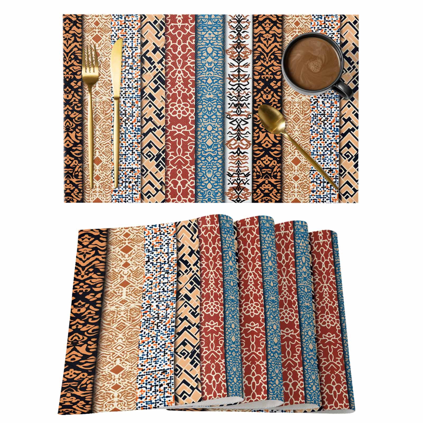 Bohemian Patterns Placemats Set of 6 Retro Art Place Mats Table Mats ...