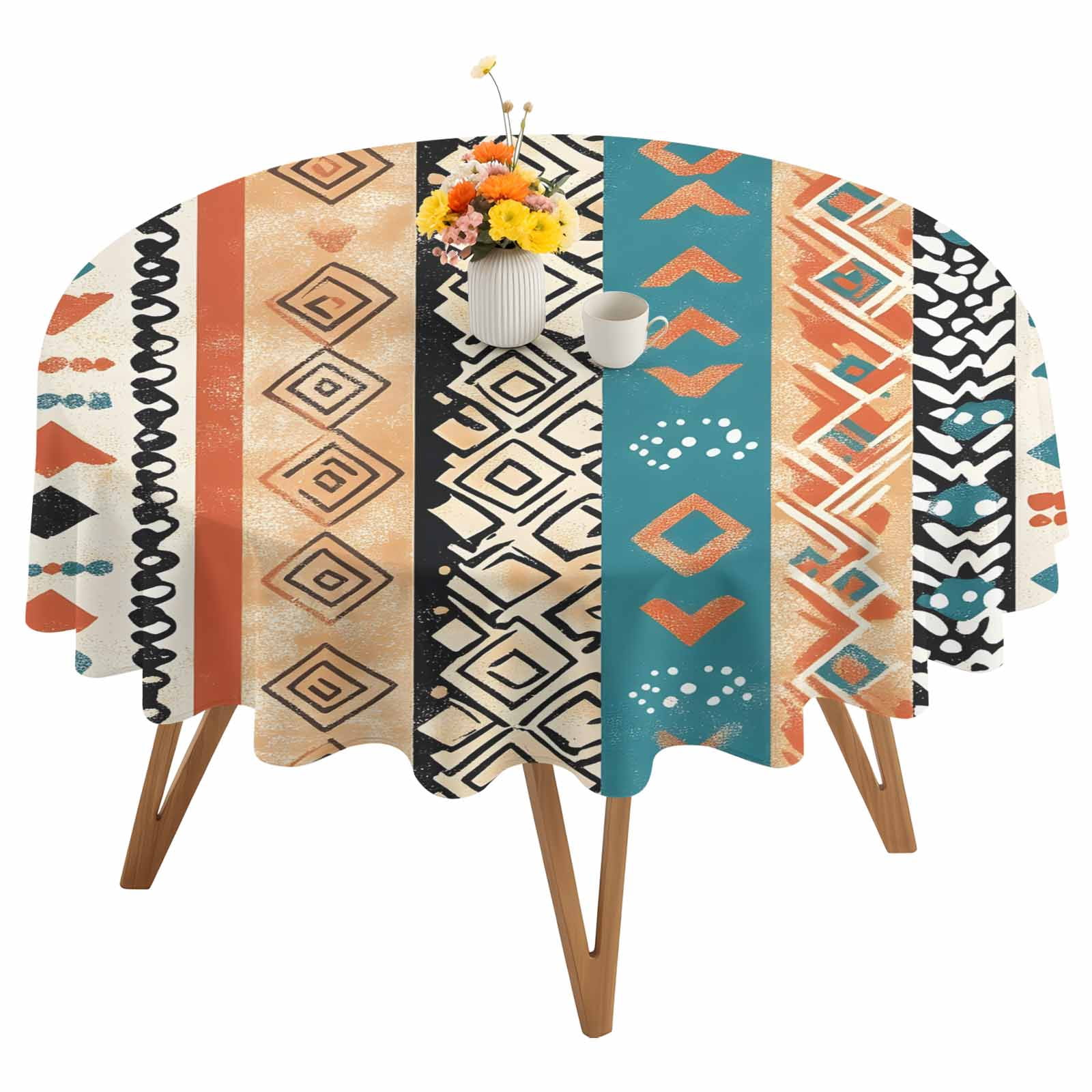 Bohemian Patterns Round Tablecloth 60 inches Coloed Seamless Stitching ...