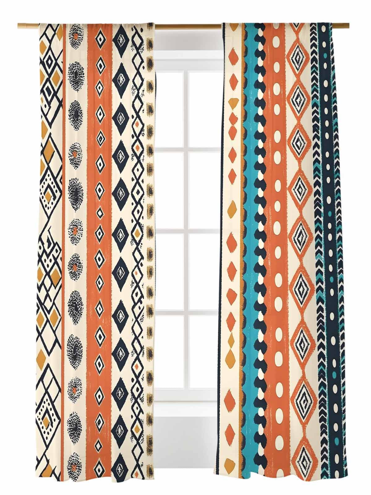 Bohemian Patterns Sheer Curtains 2 Panels Set Orange Seamless Stitching ...