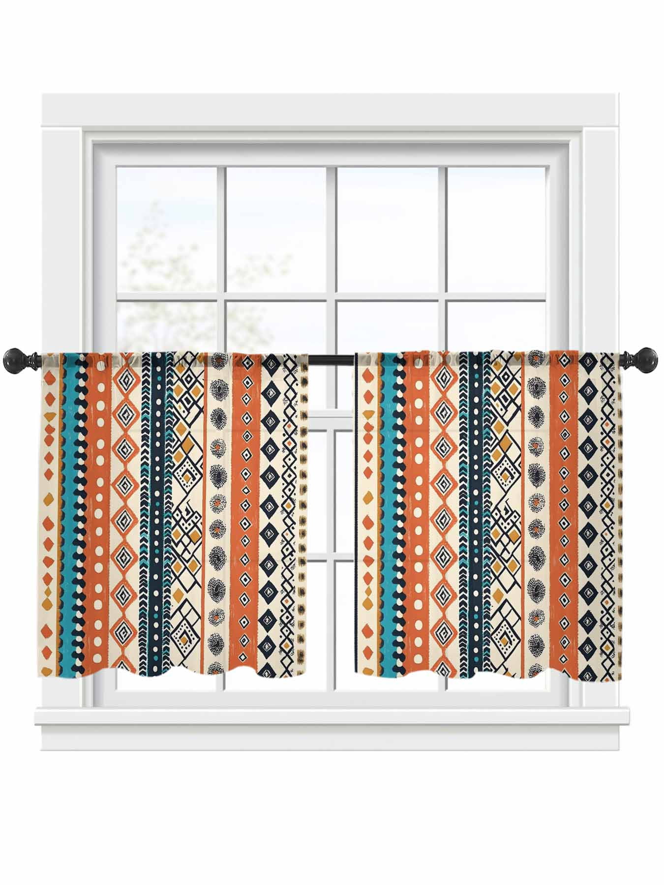 Bohemian Patterns Sheer Curtains 2 Panels Set Orange Seamless Stitching ...