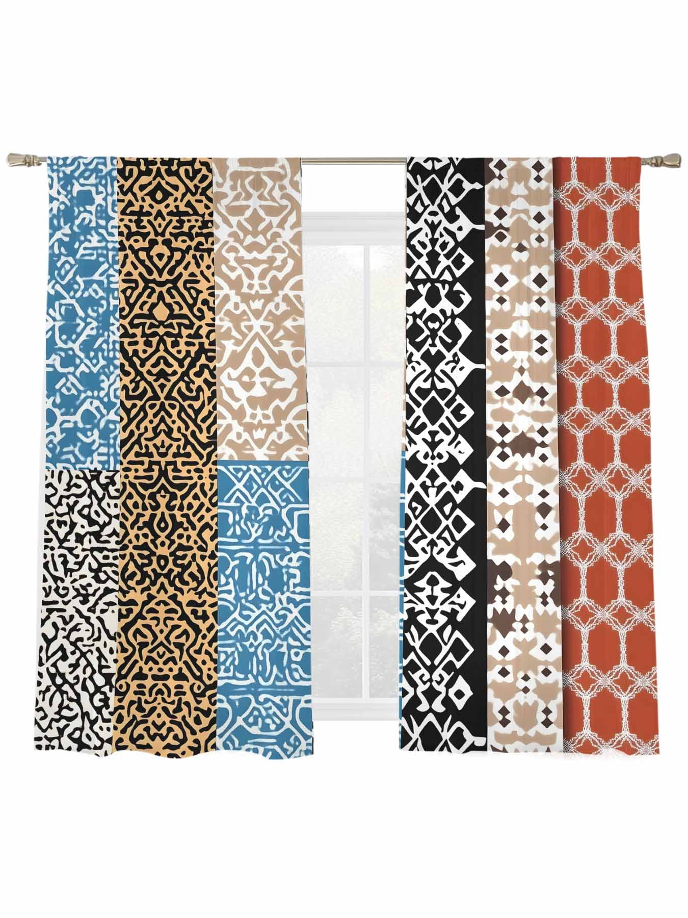 Bohemian Patterns Sheer Curtains 63 Inch Long 2 Panels, Colored ...