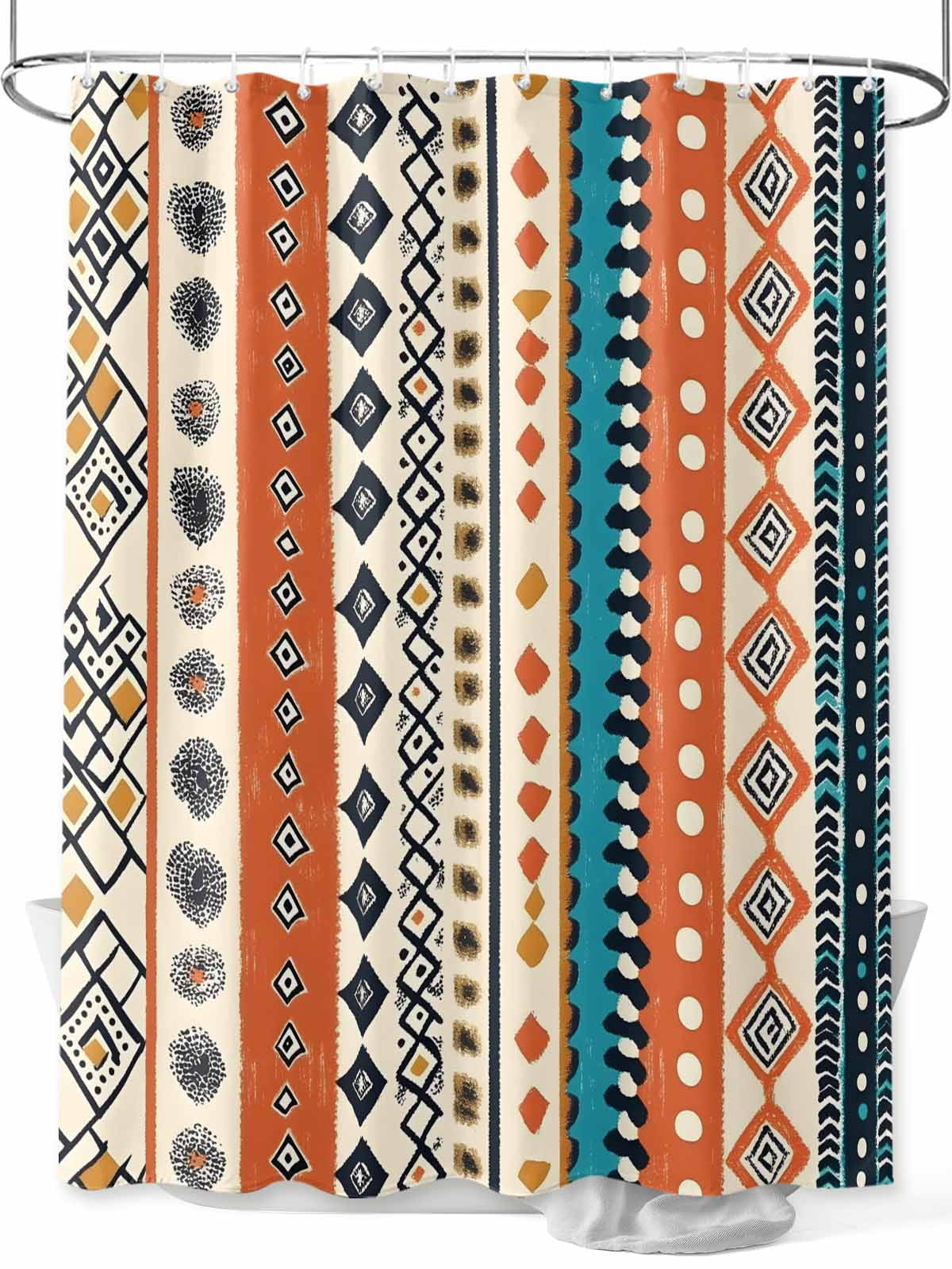 Bohemian Patterns Shower Curtain, Orange Seamless Stitching Waterproof Shower Curtain Set with ...