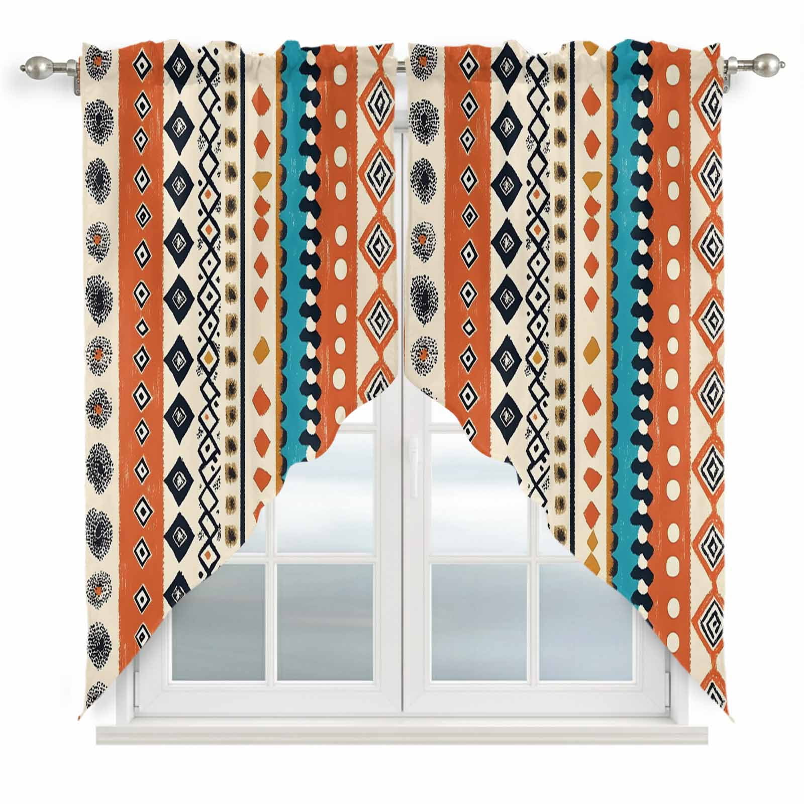 Bohemian Patterns Swag Curtain Valance for Window 2 Panels Orange ...