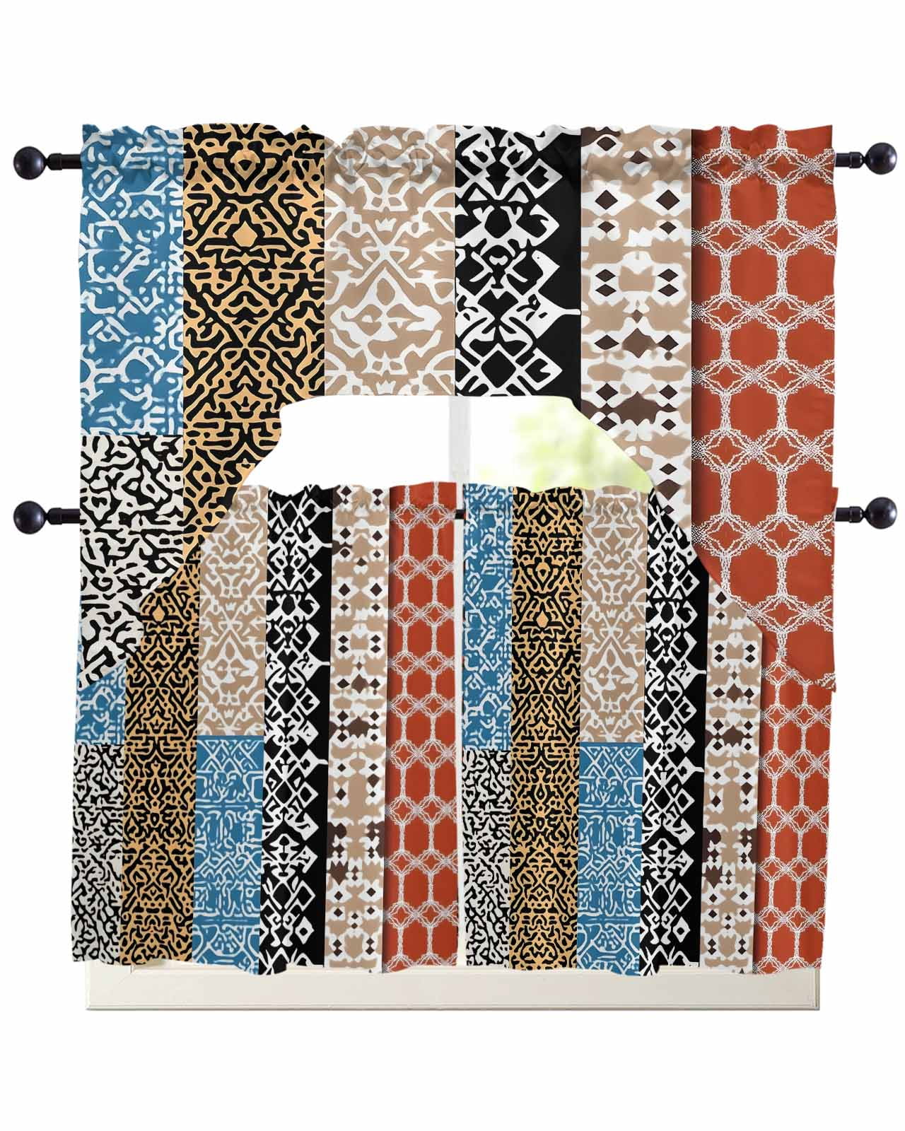 Bohemian Patterns Swag Valance and Tier Curtains Set Colored Seamless ...