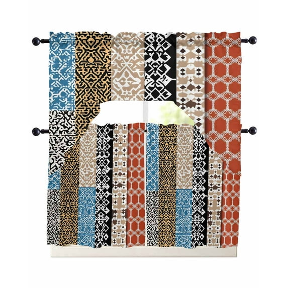 Bohemian Patterns Swag Valance and Tier Curtains Set Colored Seamless ...