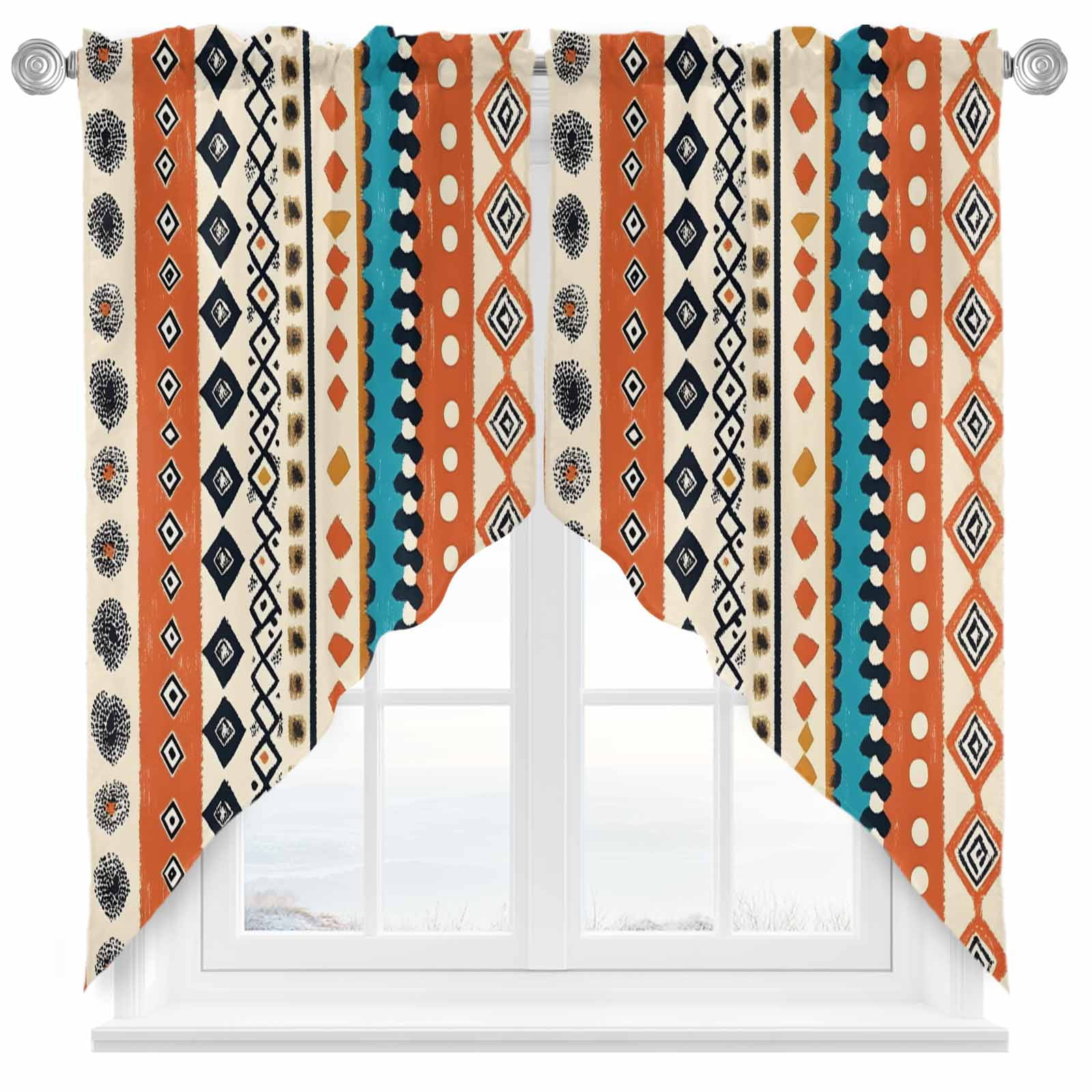 Bohemian Patterns Swag Valances for Windows 2 Pack Orange Seamless ...