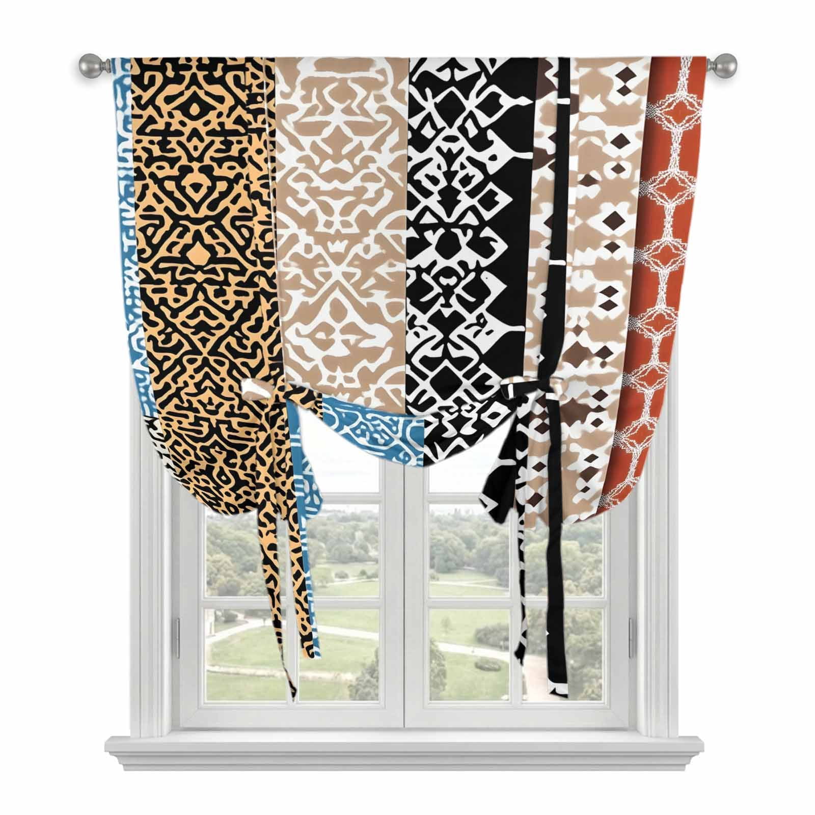 Bohemian Patterns Tie Up Curtains, Colored Seamless Stitching ...