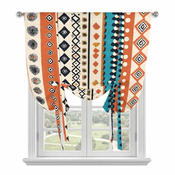 Bohemian Patterns Tie Up Curtains, Orange Seamless Stitching Adjustable ...