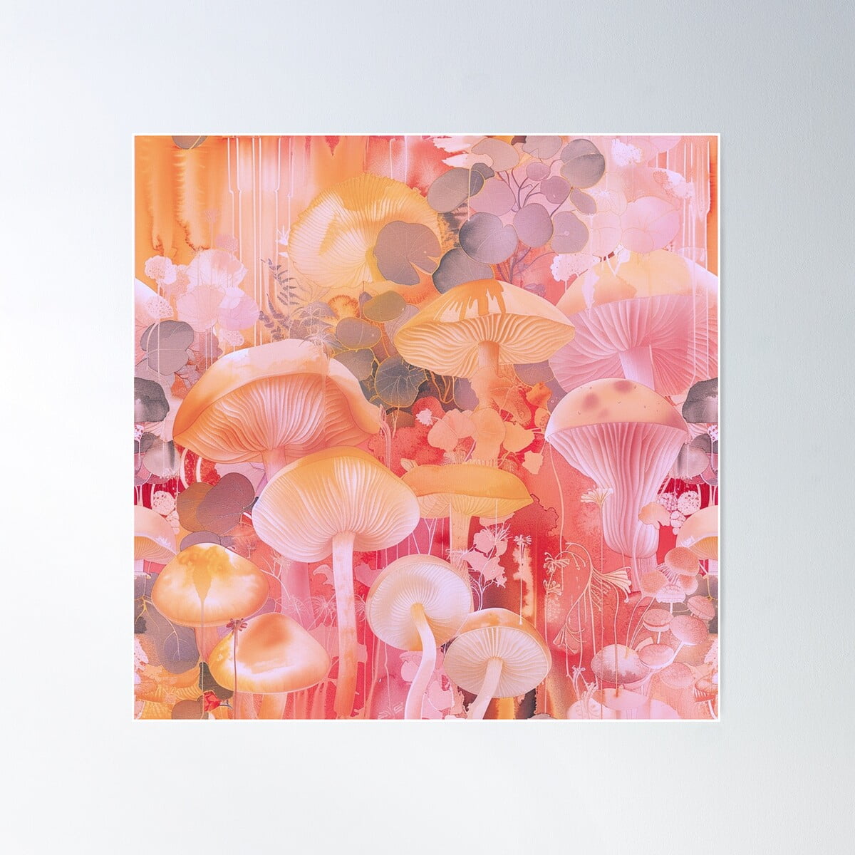 Bohemian Peach Fuzz Mushrooms With Botanical Accents And Watercolor ...